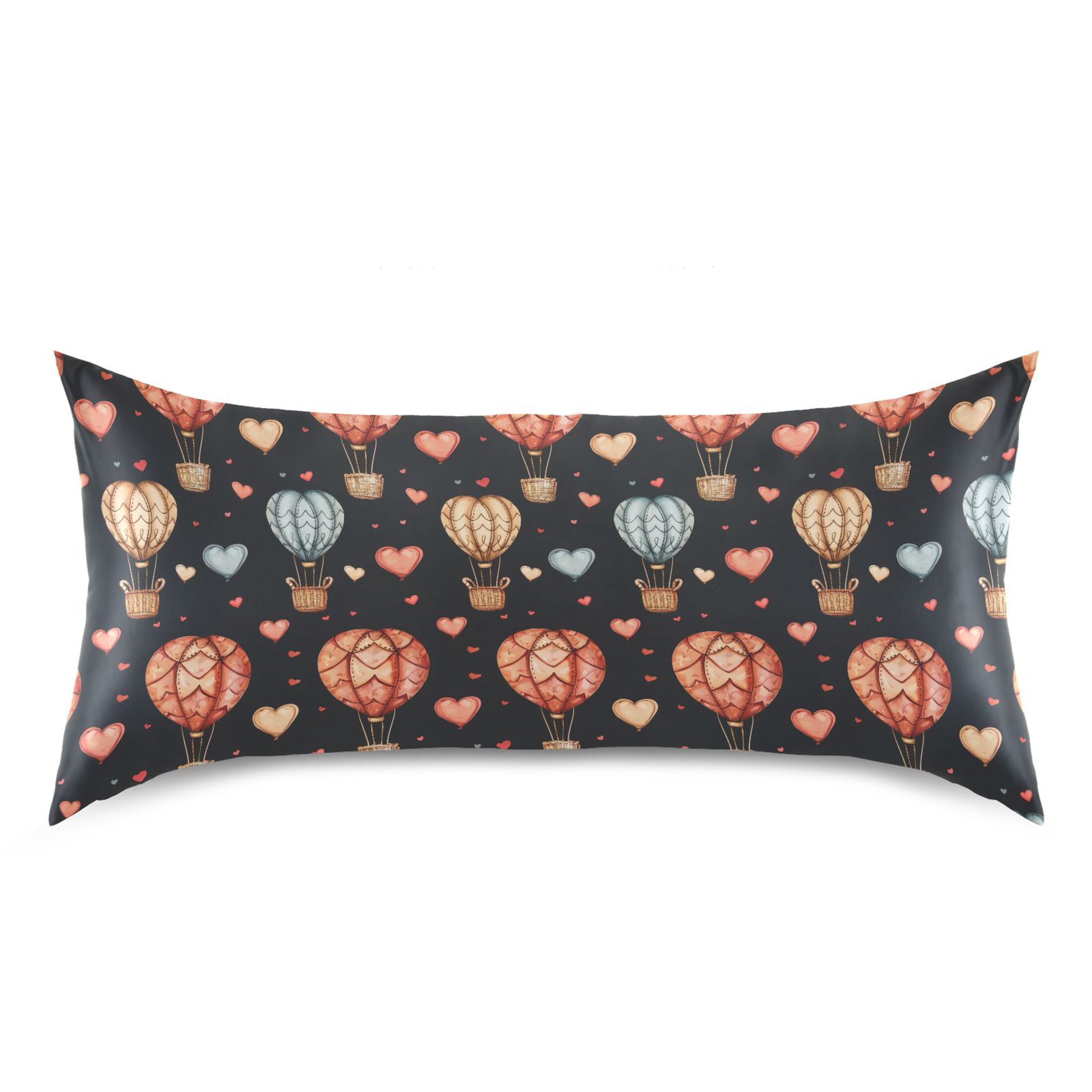 Satin Pillow Case Hot Air Balloon and Heart King Silk Pillow Cover for ...