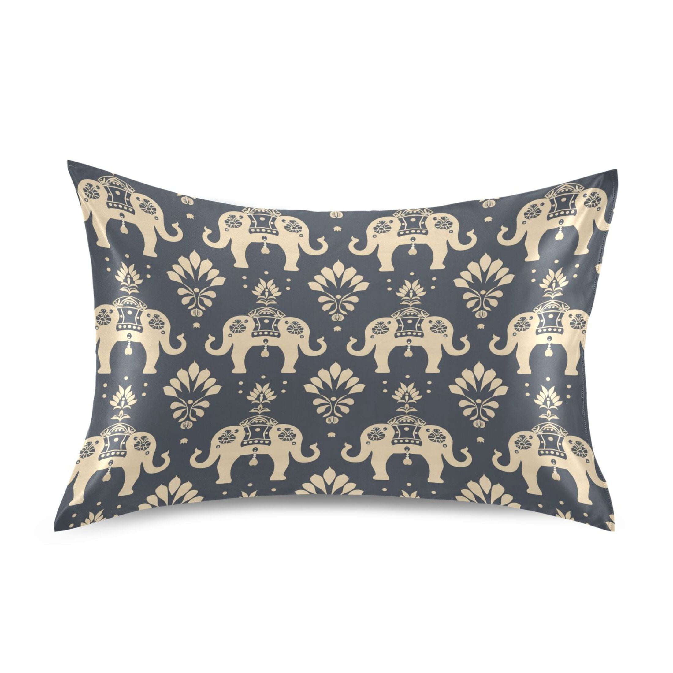 Satin Pillow Case Indian Elephant Silhouette Queen Silk Pillow Cover ...