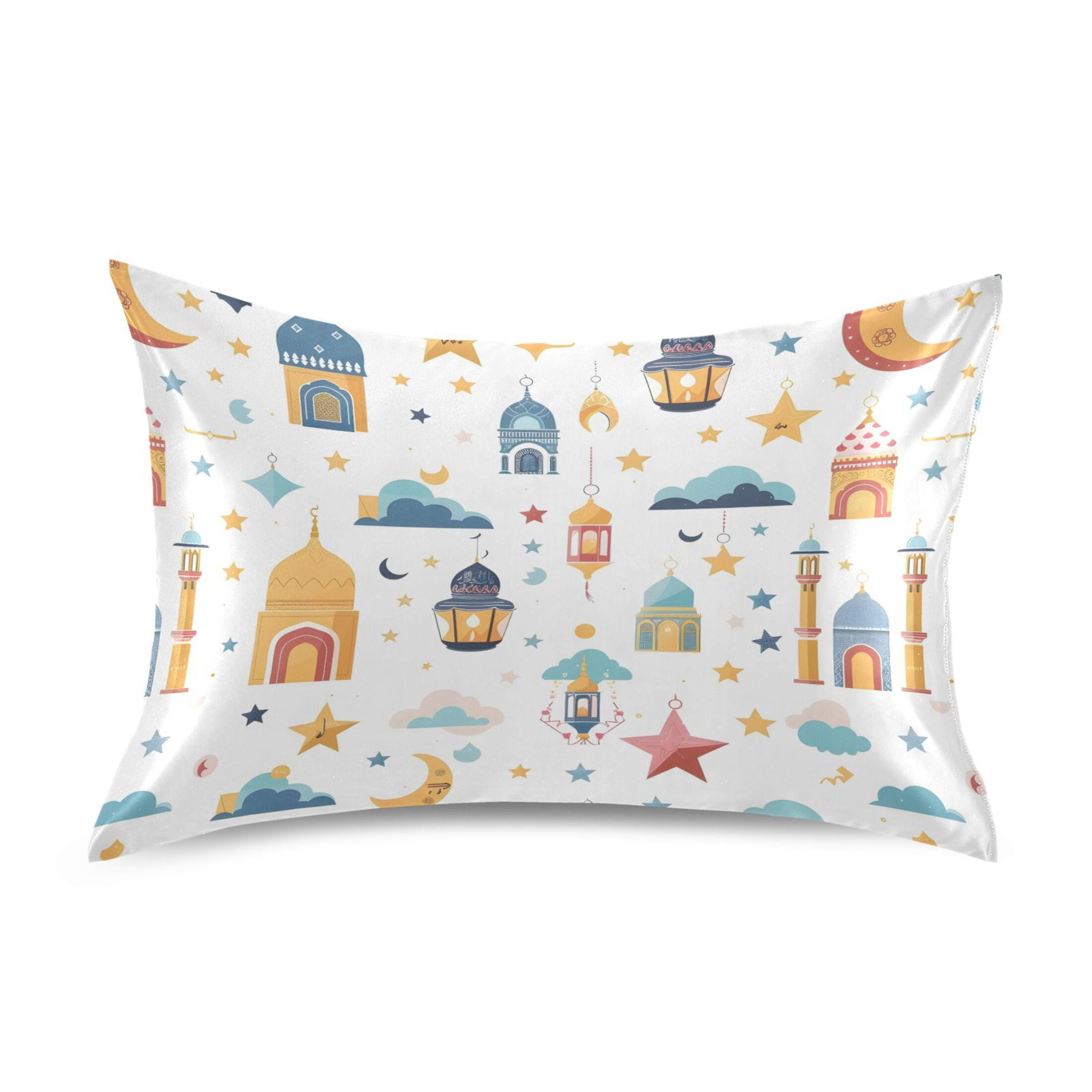 Satin Pillow Case Lantern Star Tower Moon Queen Silk Pillow Cover for ...