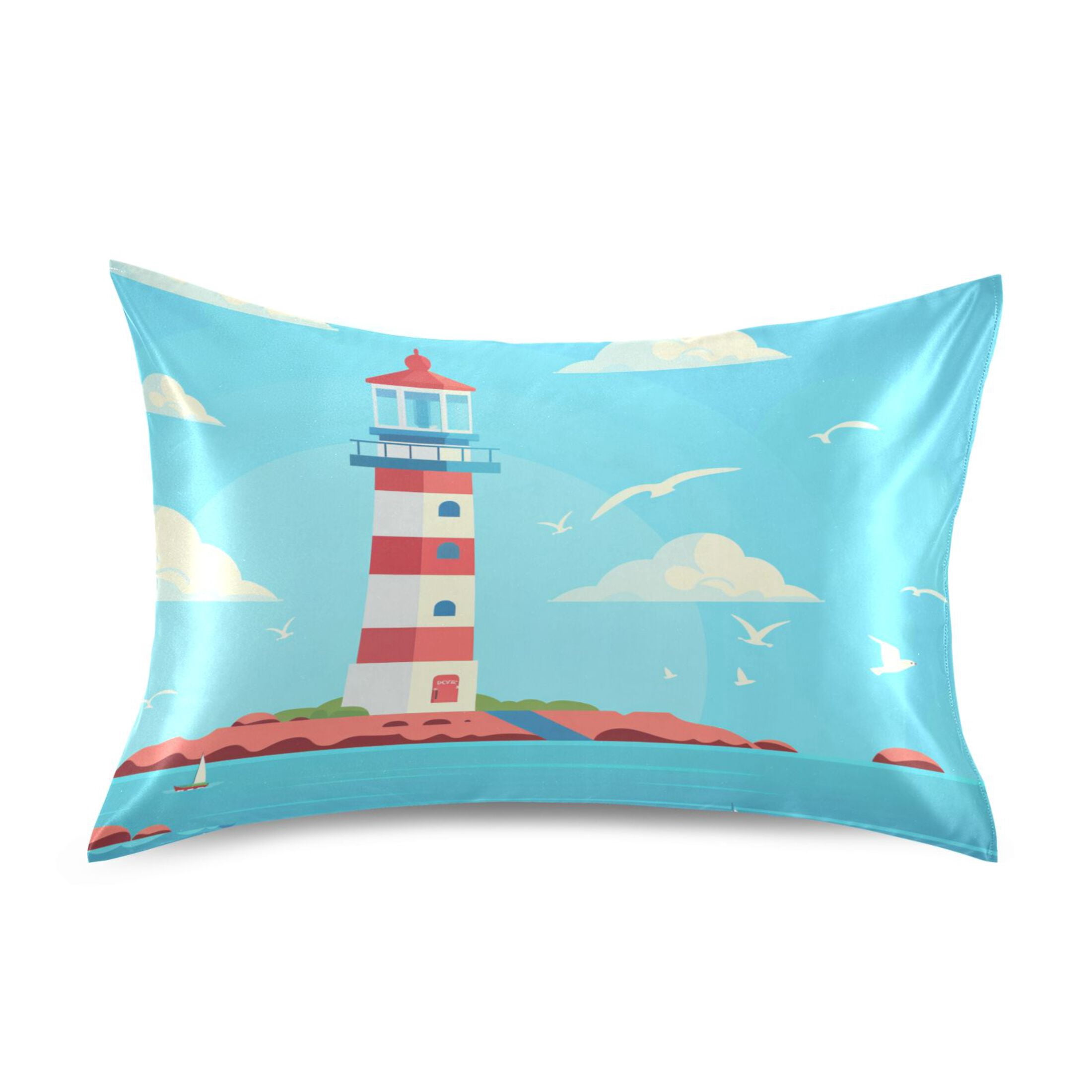 Satin Pillow Case Lighthouse on Island Standard Silk Pillow Cover for ...