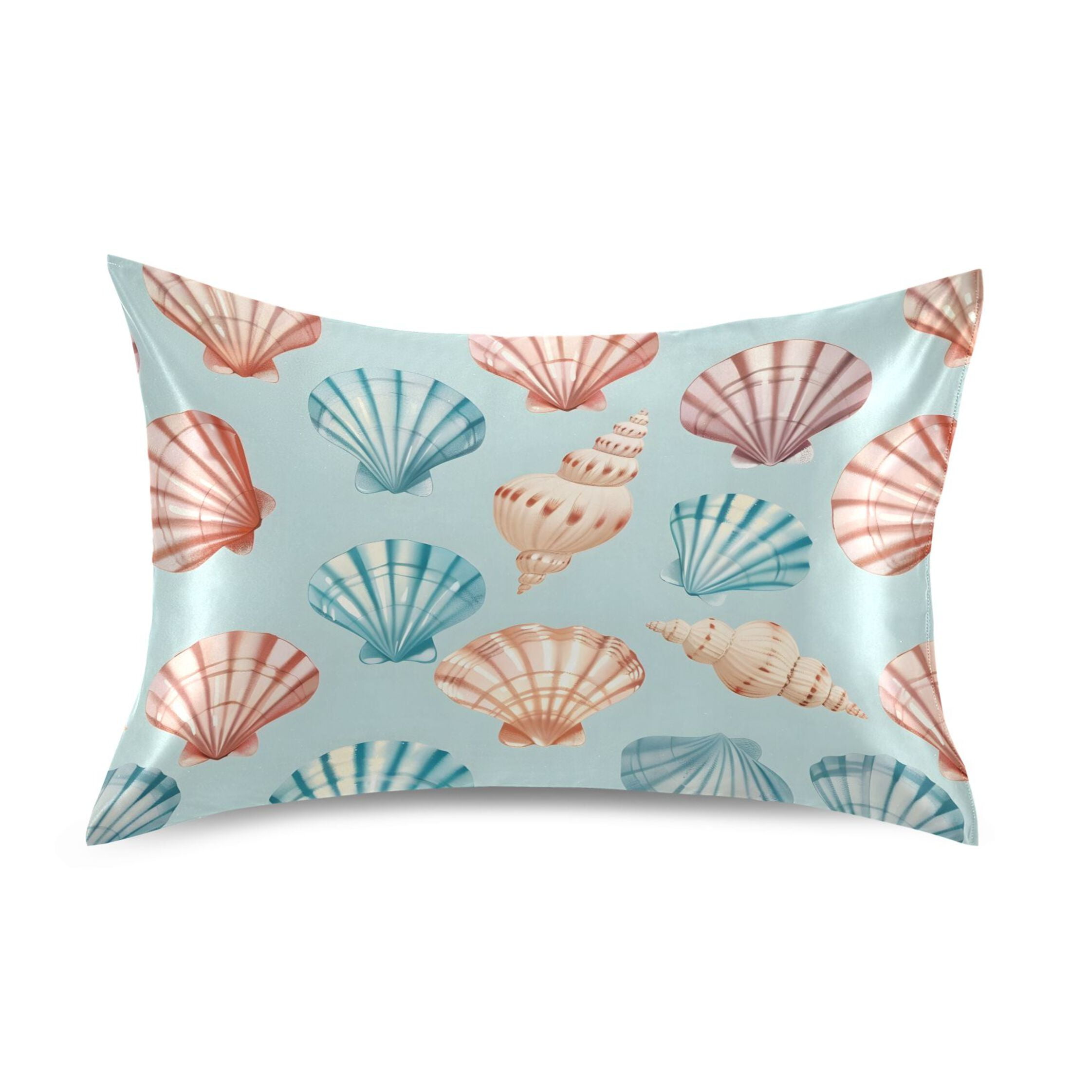 Satin Pillow Case Pastel Colors Shells Standard Silk Pillow Cover for ...