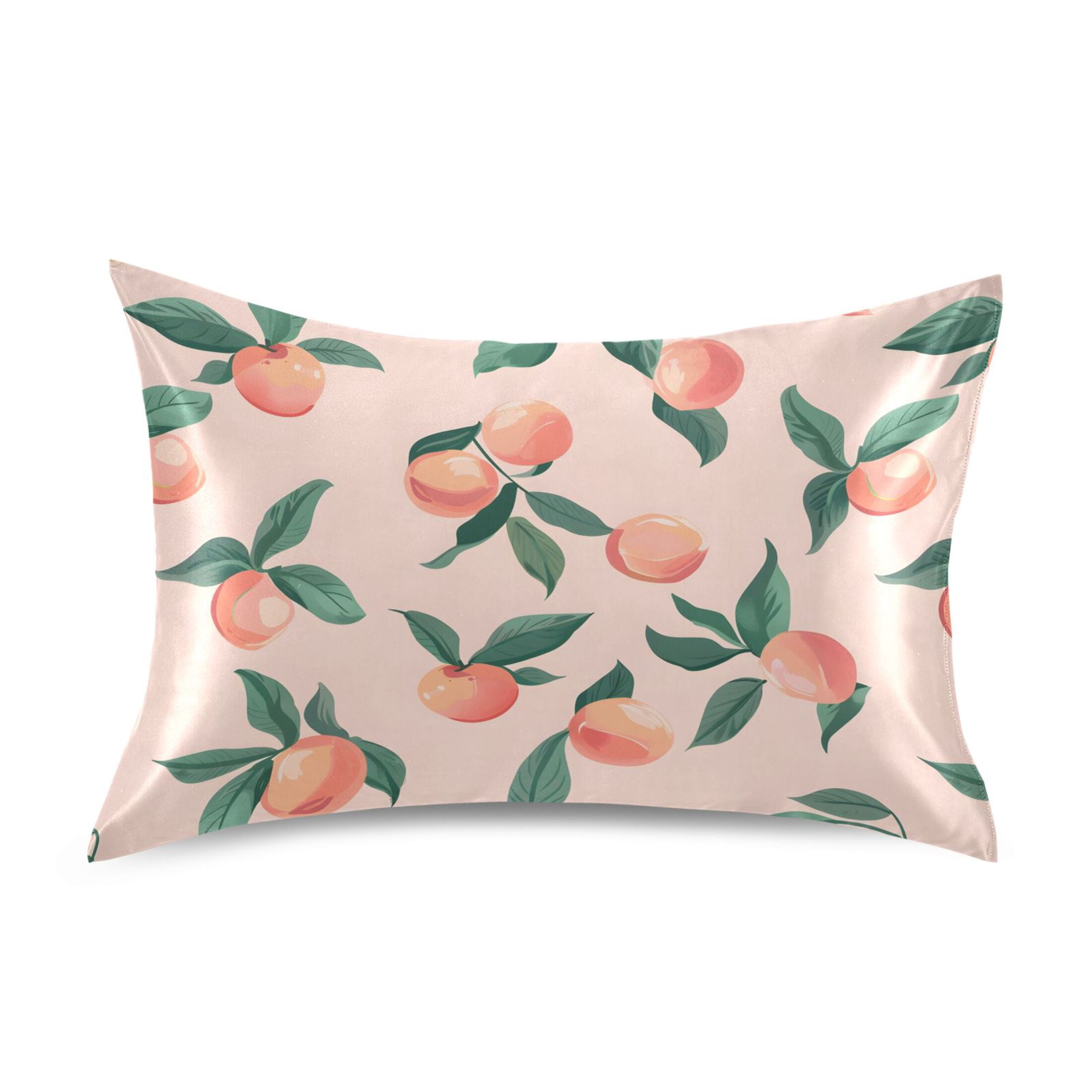 Satin Pillow Case Peach and Leaf Queen Silk Pillow Cover for Hair and ...