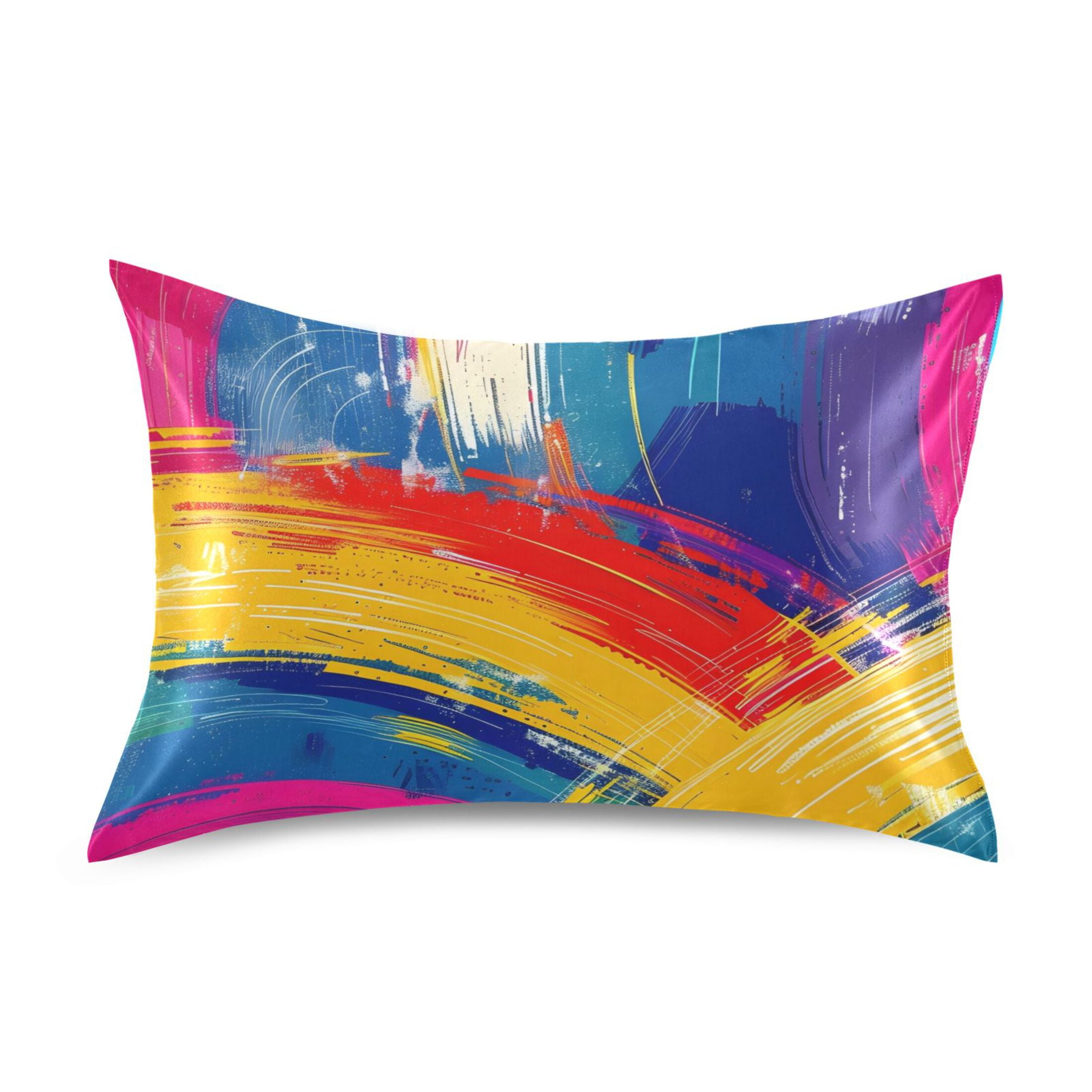 Satin Pillow Case Rainbow Paint Queen Silk Pillow Cover for Hair and ...