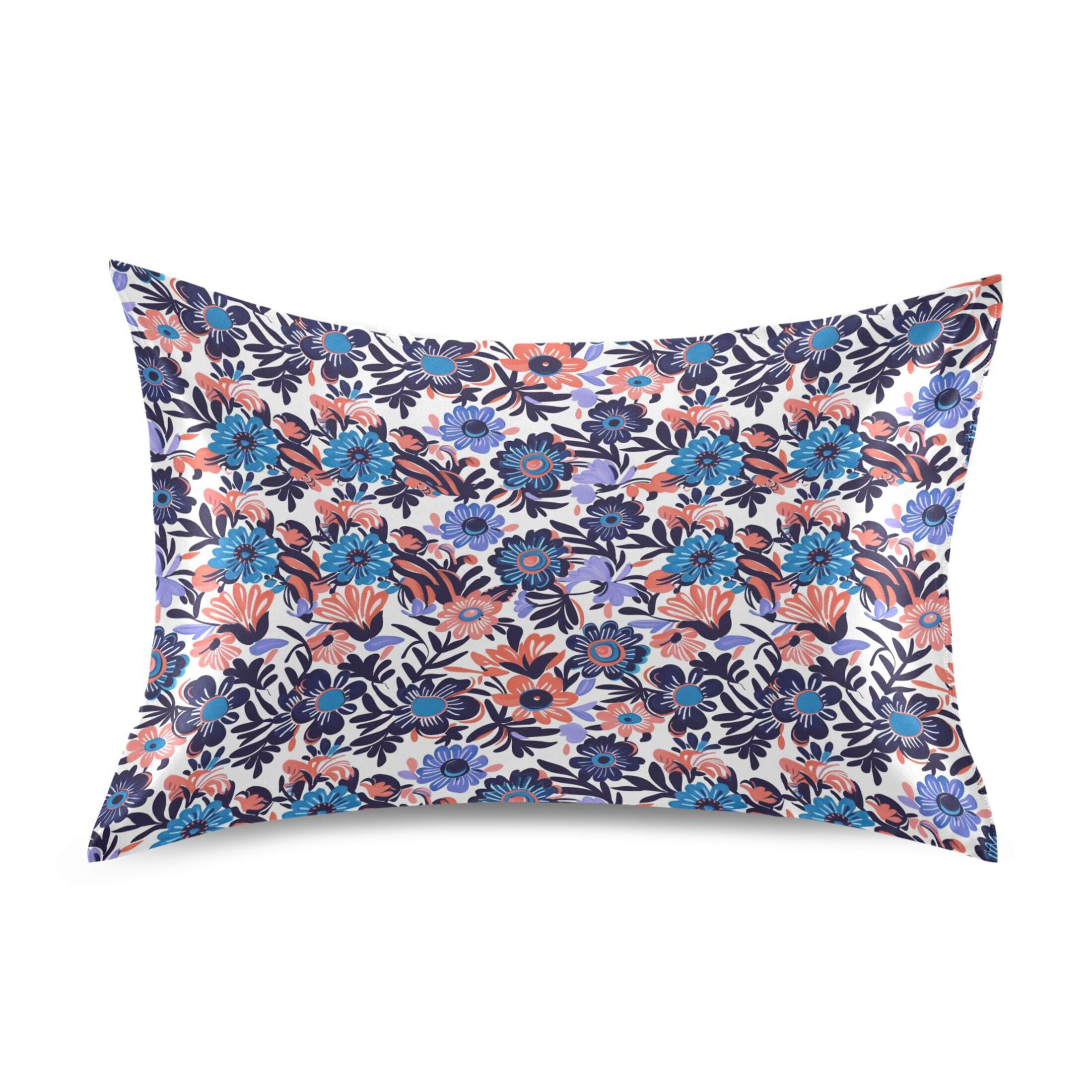 Satin Pillow Case Retro Hand Drawn Flower Standard Silk Pillow Cover ...