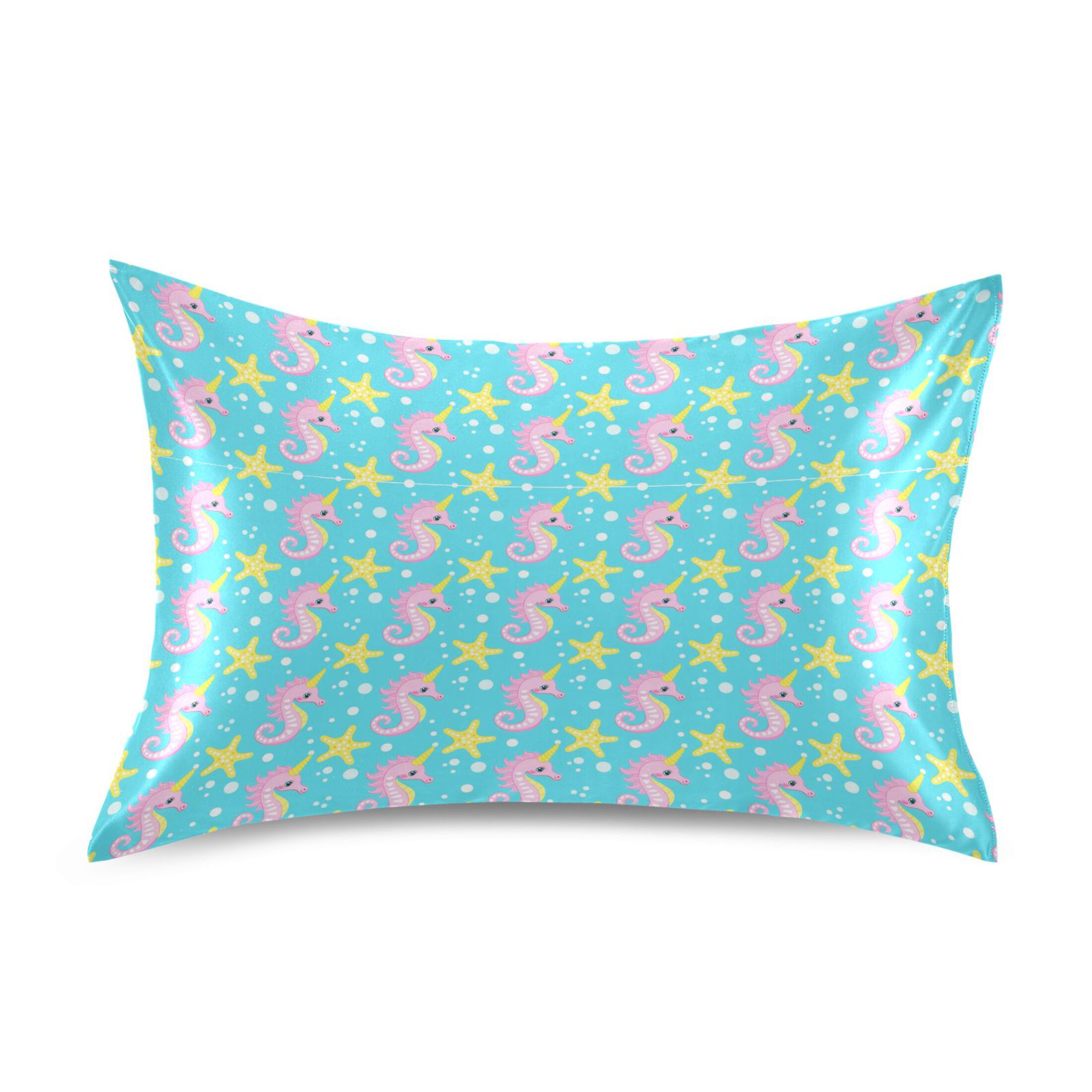 Satin Pillow Case Seahorse and Starfish Standard Silk Pillow Cover for ...