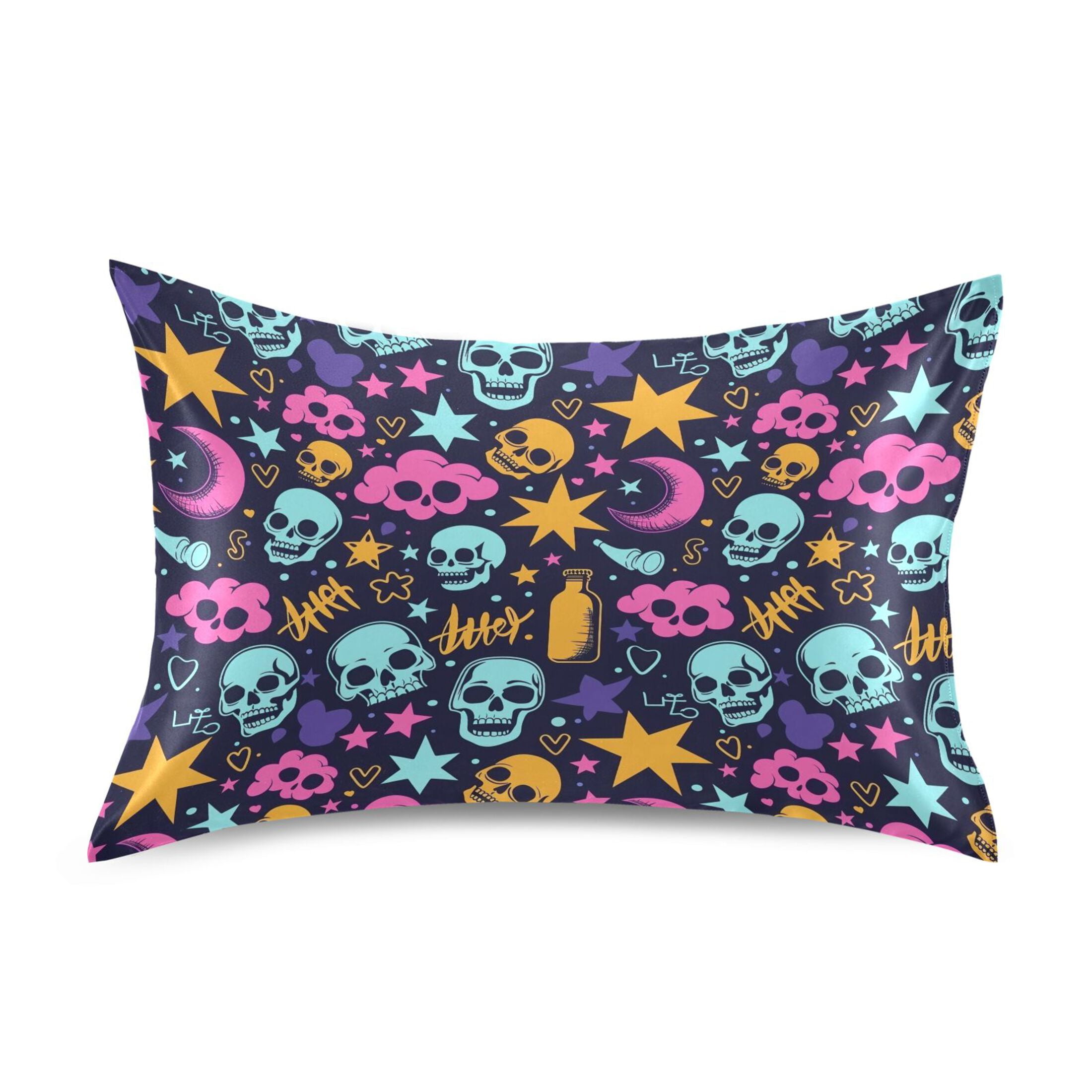 Satin Pillow Case Skull Cloud and Star Queen Silk Pillow Cover for Hair ...