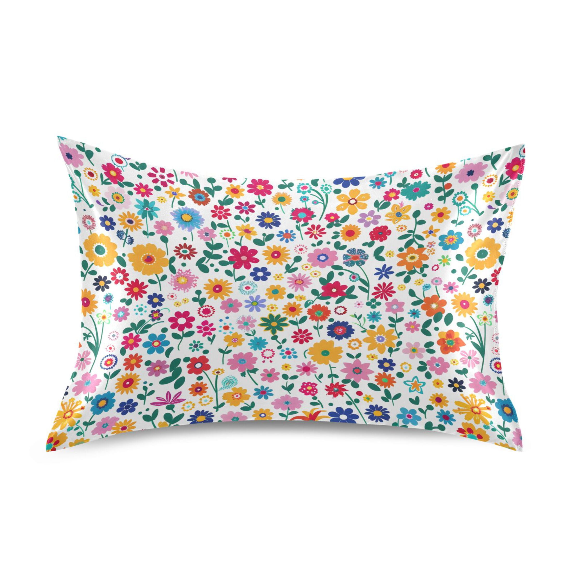 Satin Pillow Case Small Colorful Flowers Queen Silk Pillow Cover for ...