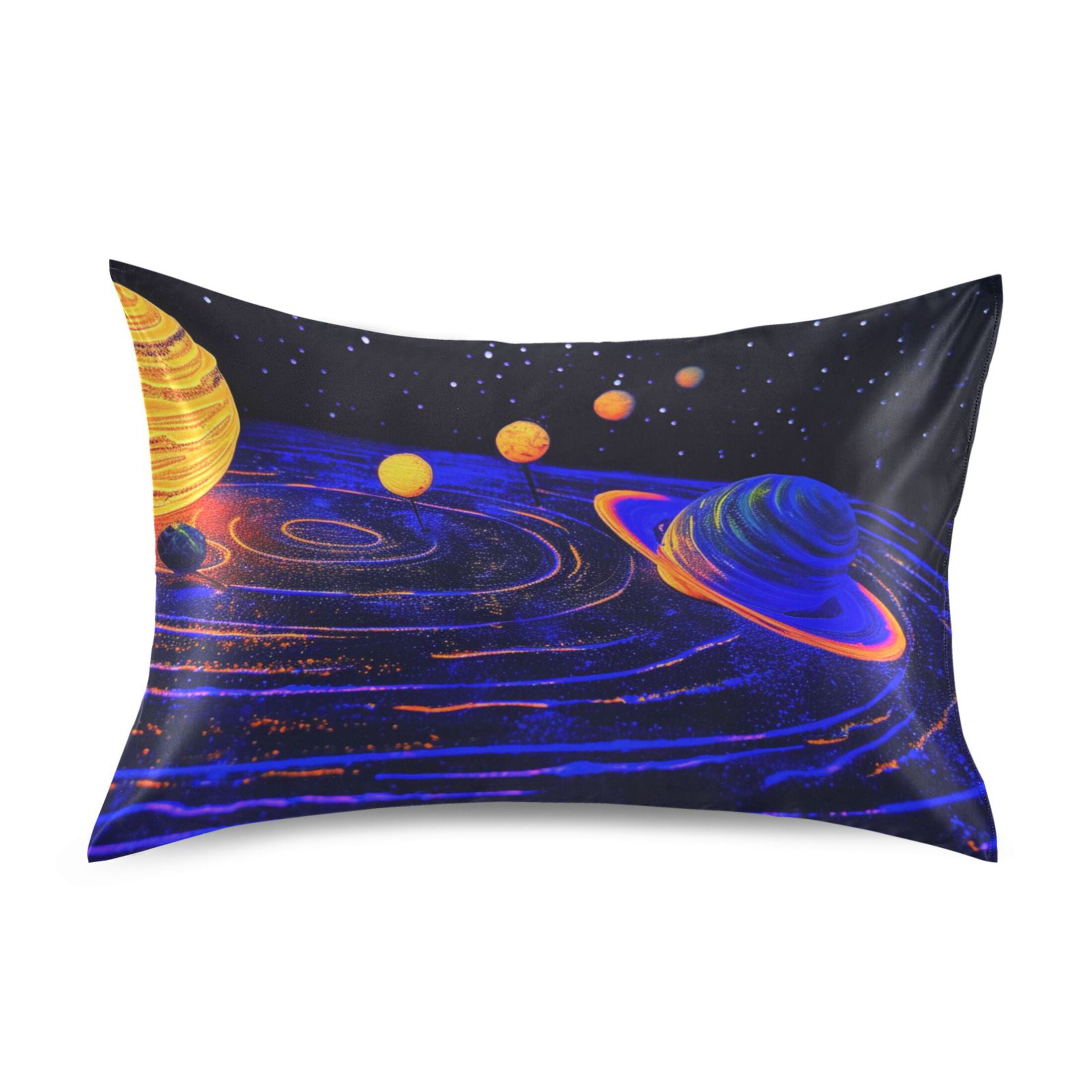 Satin Pillow Case Solar System Starry Sky Queen Silk Pillow Cover for ...