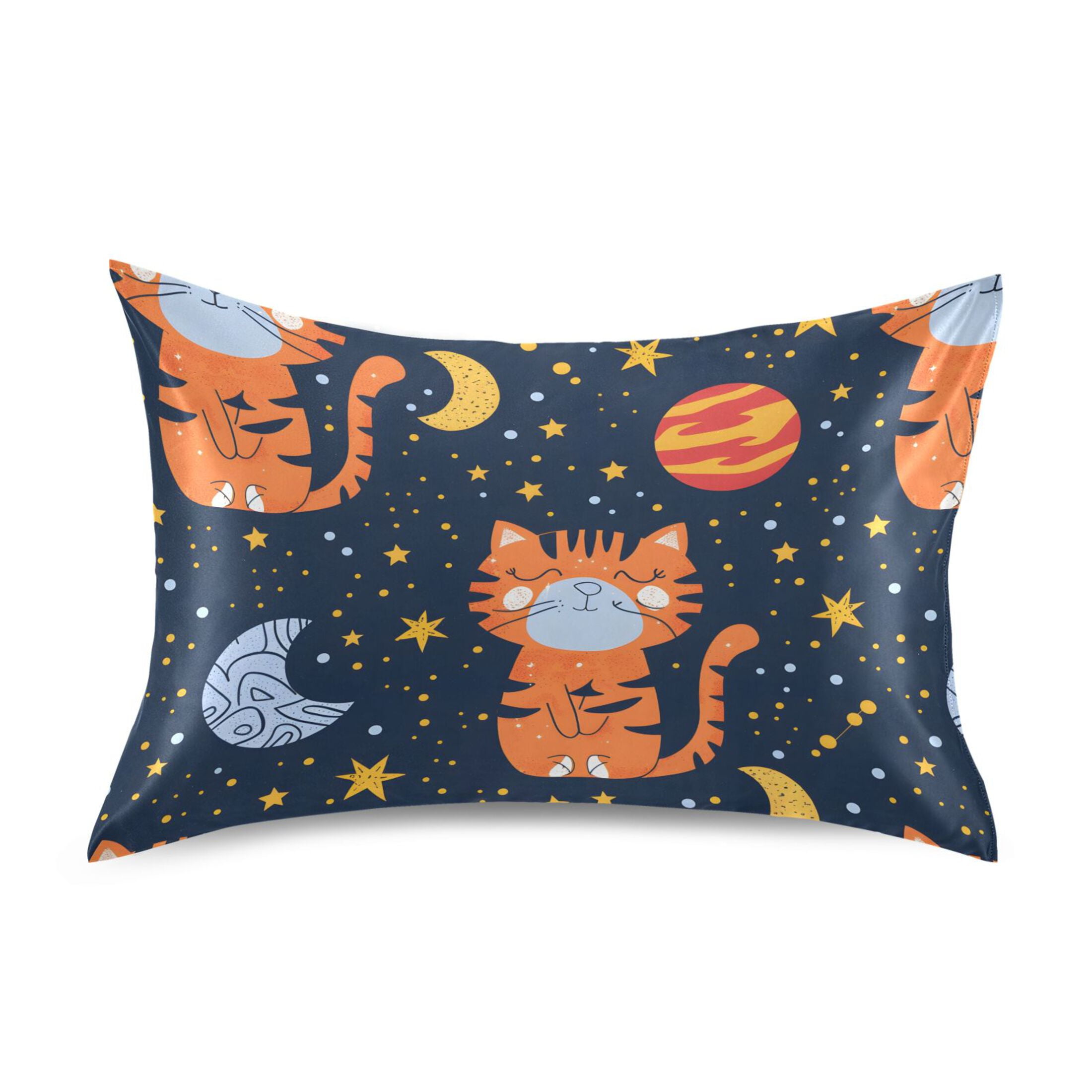 Satin Pillow Case Tiger Moon Star Queen Silk Pillow Cover for Hair and ...