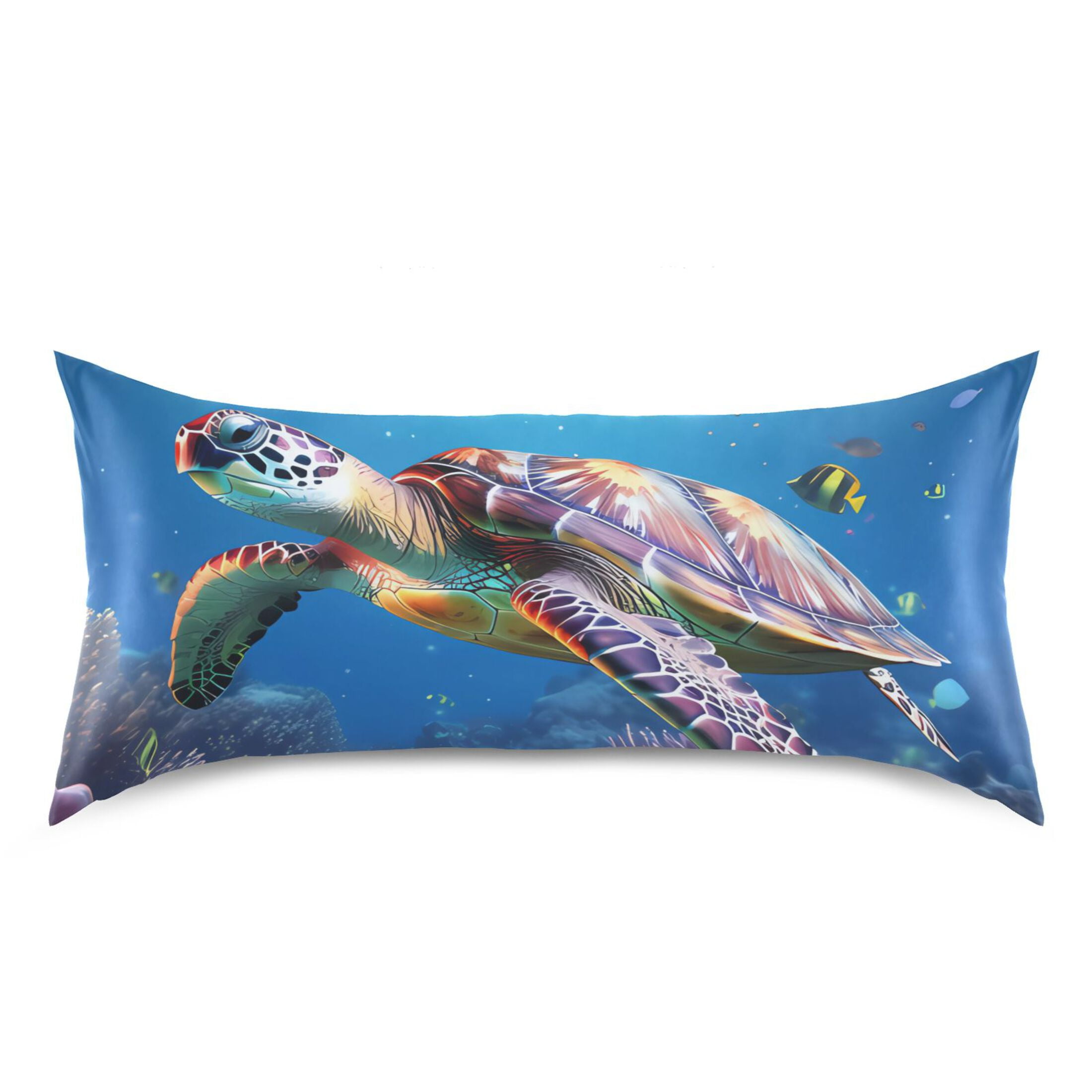 Satin Pillow Case Turtle Ocean Fish King Silk Pillow Cover for Hair and ...