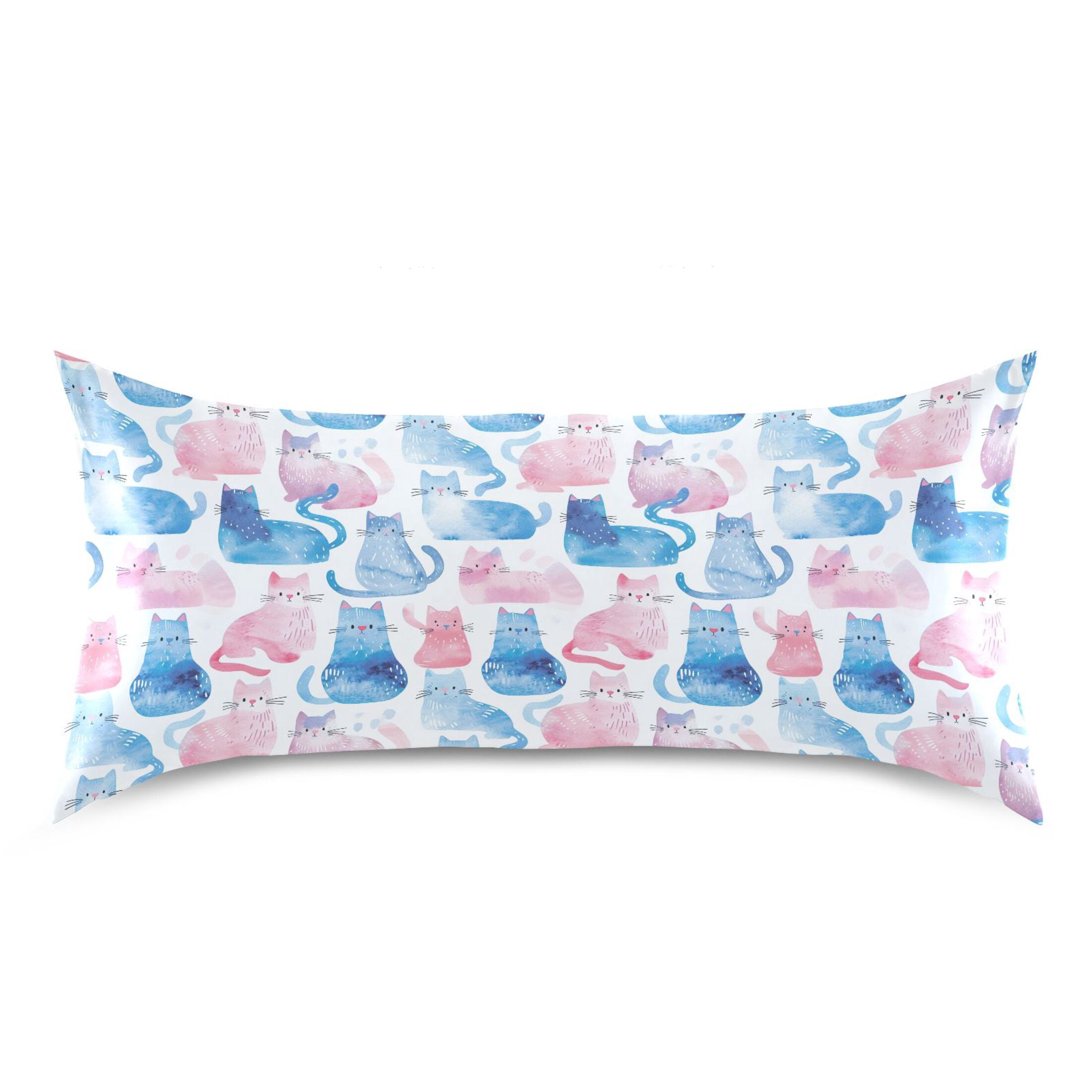 Satin Pillow Case Watercolor Cute Cats King Silk Pillow Cover for Hair ...