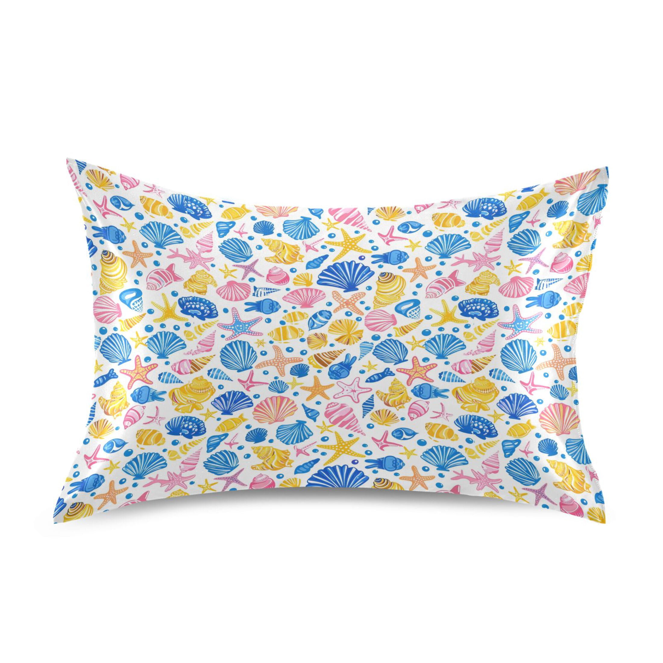 Satin Pillow Case Watercolor Shells Standard Silk Pillow Cover for Hair ...