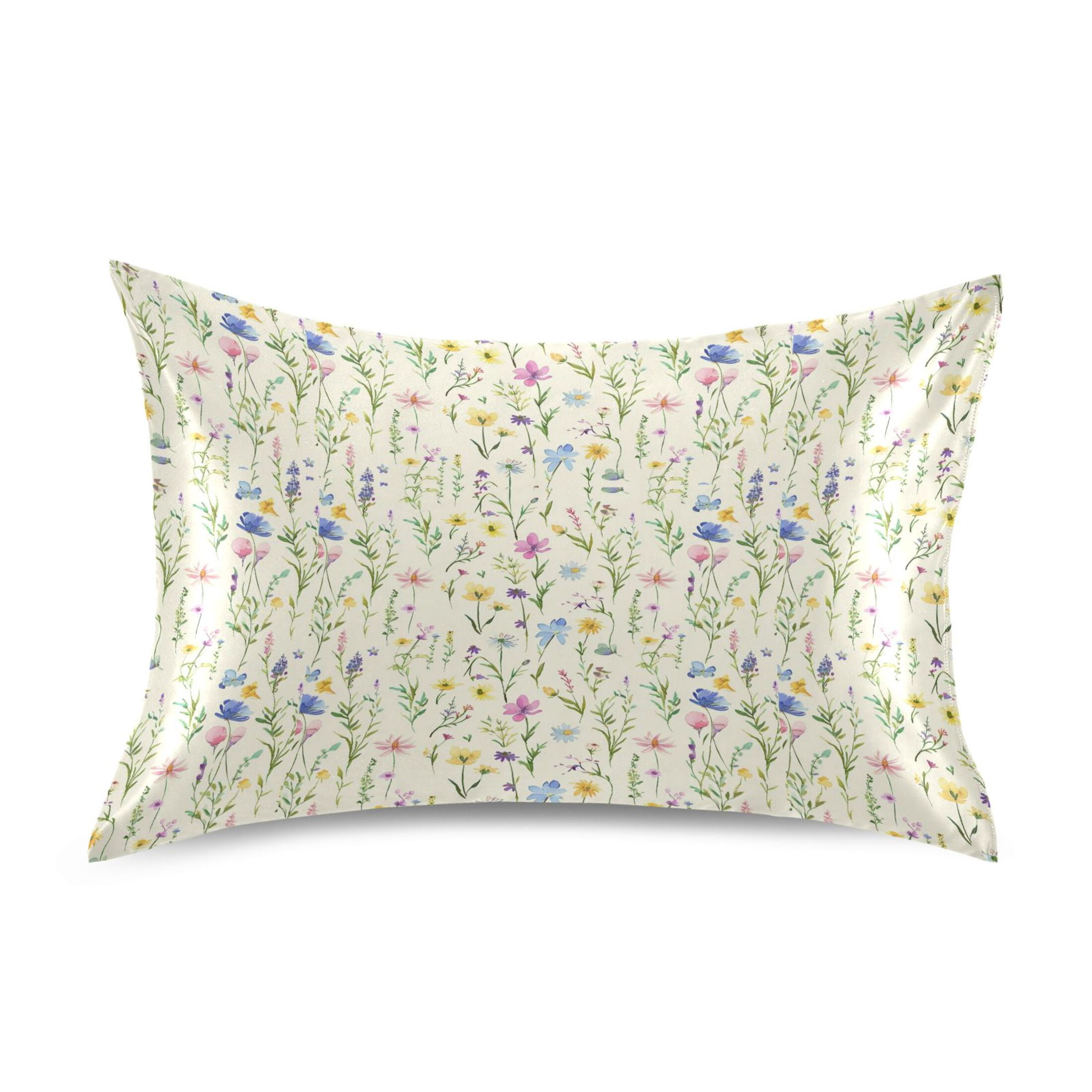 Satin Pillow Case Watercolor Wildflower Standard Silk Pillow Cover for ...