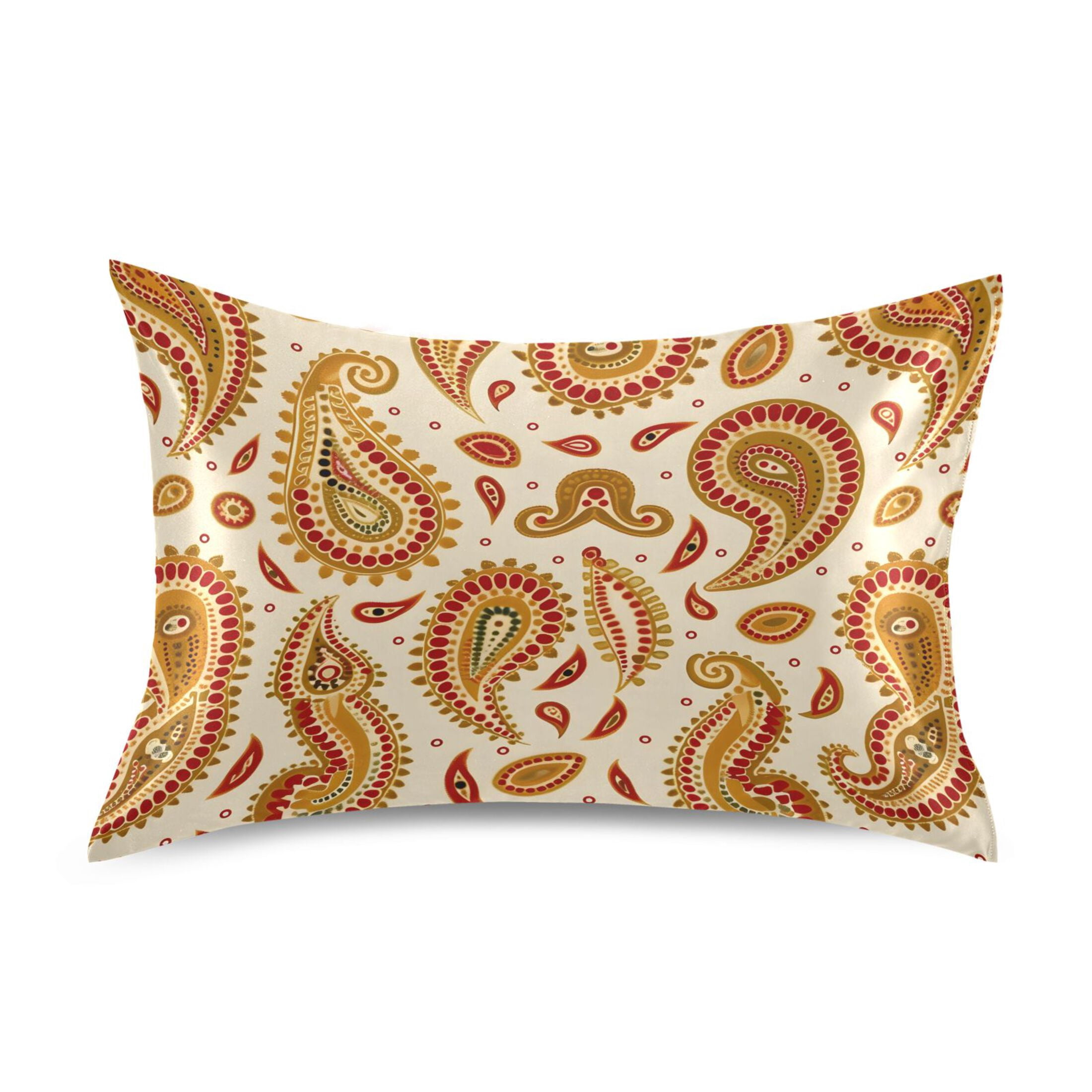 Satin Pillow Case Yellow and Red Paisley Queen Silk Pillow Cover for ...