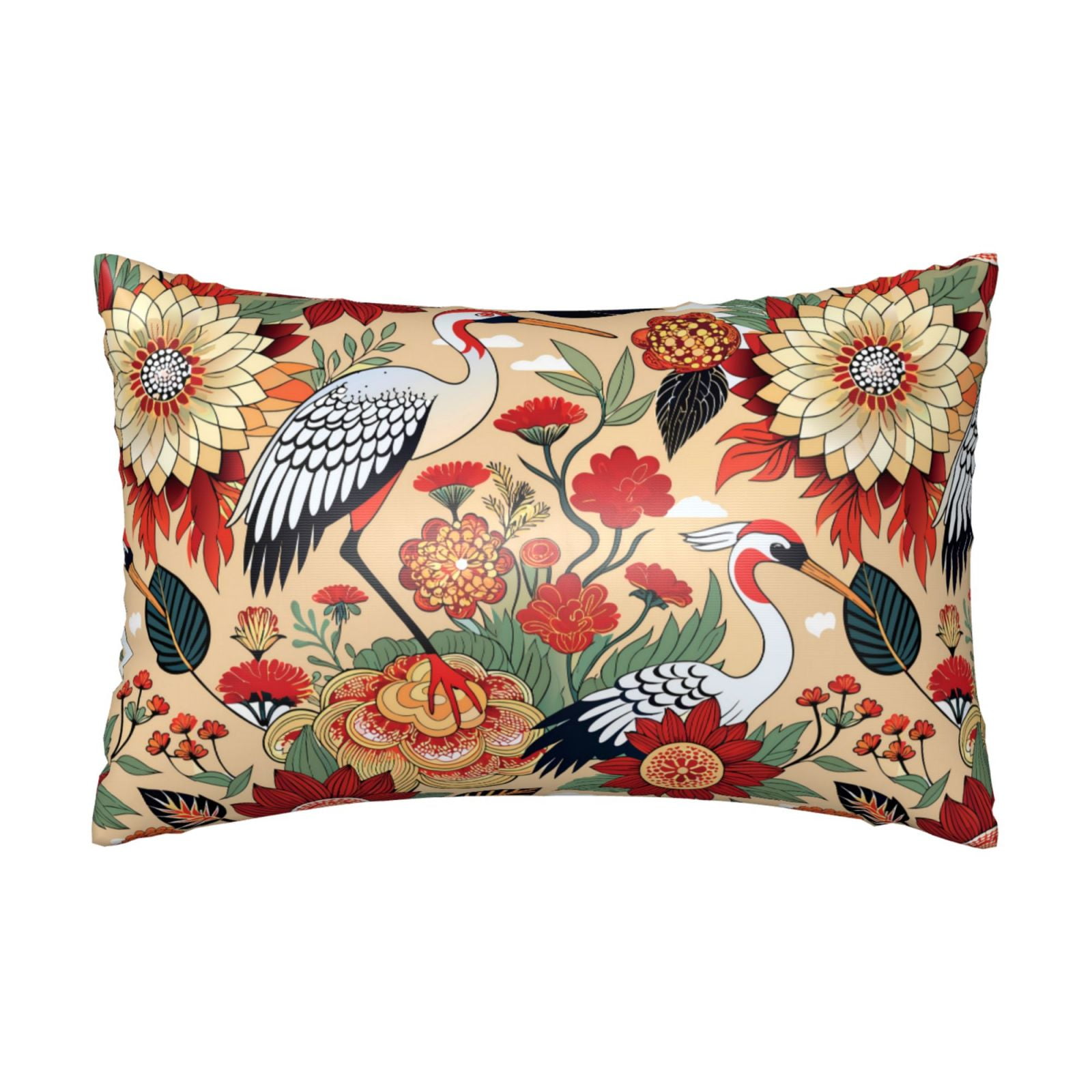 Satin Pillowcase for Hair and Skin, Fresh red Flowers Cranes ...