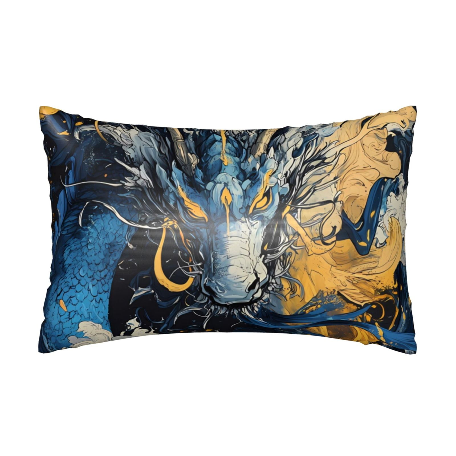 Satin Pillowcase for Hair and Skin, Golden Blue Dragon Fury Pillowcases ...