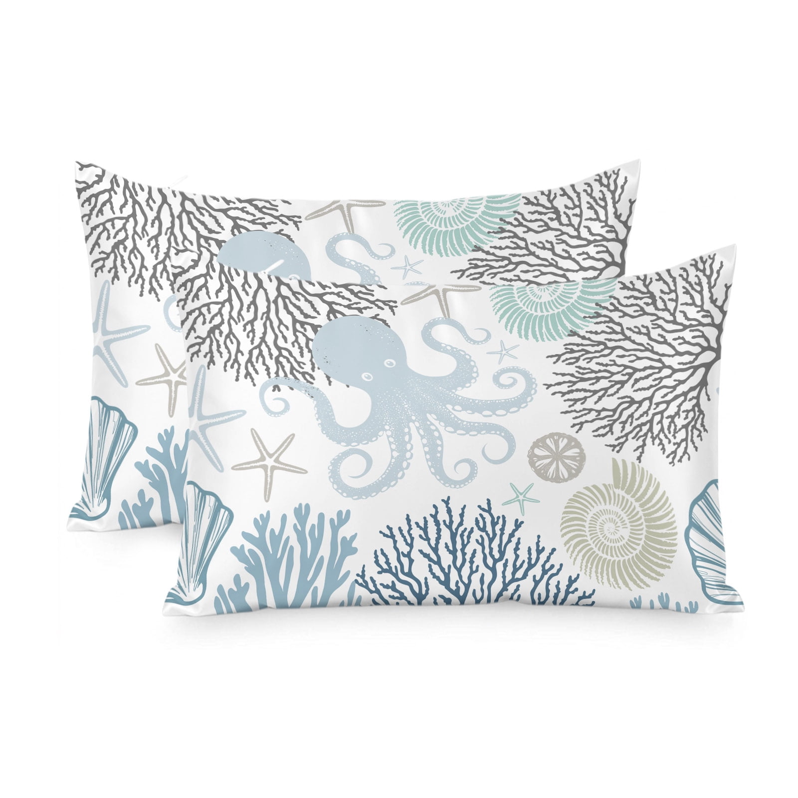 Satin Pillowcase for Hair and Skin King Size 2 Pack Blue Octopus Satin ...