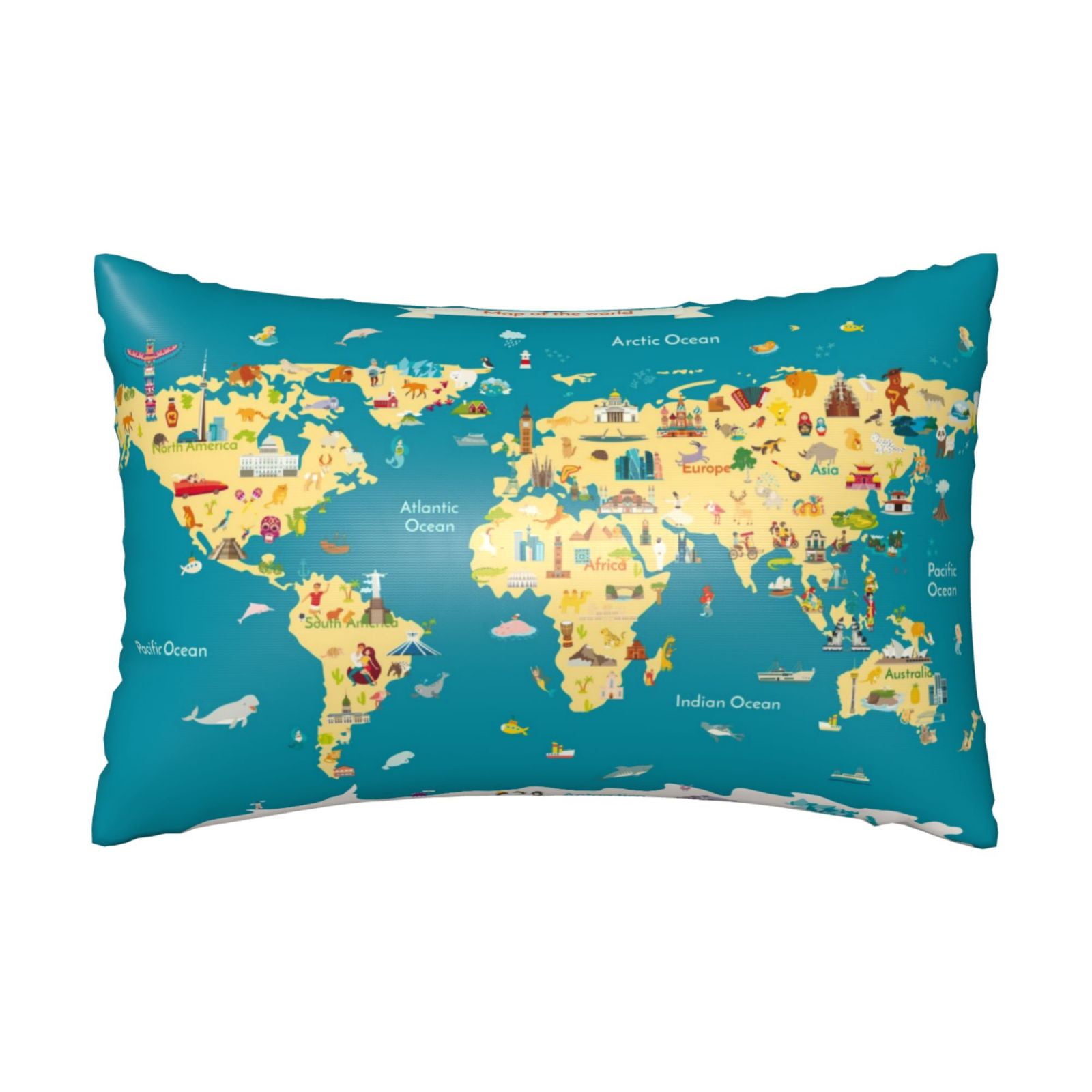 Satin Pillowcase for Hair and Skin, World Map With Landmarks Similar to ...