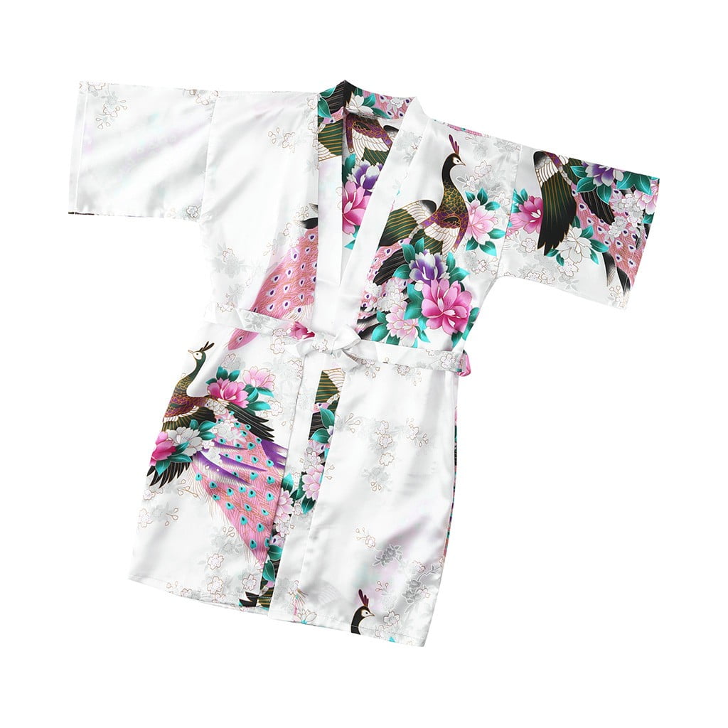 Satin Robes Toddler Bathrobe Girls Kimono Sleepwear Clothes Floral Kid ...