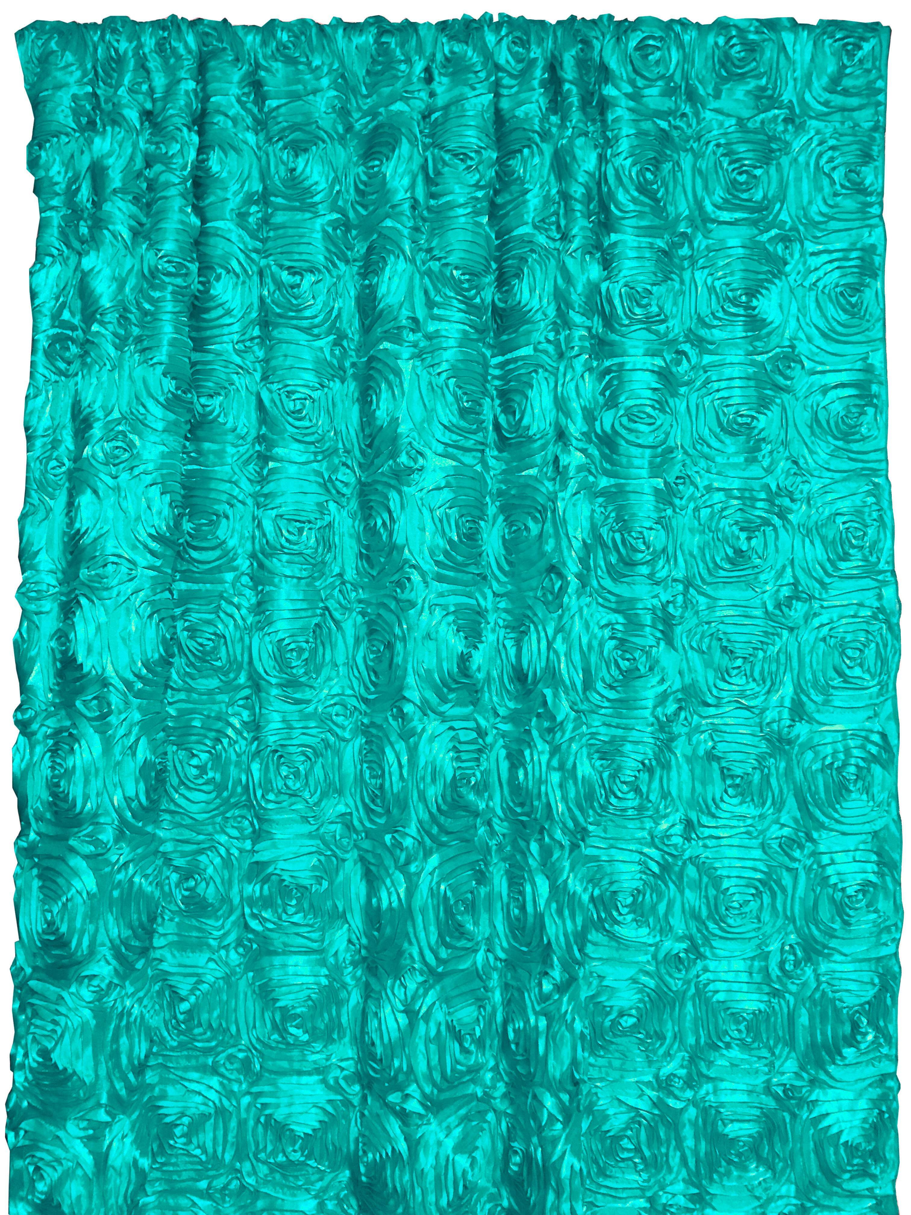 Satin Rosette 3D Pop up Flower Single Curtain Panel 54 Inch Wide Aqua ...