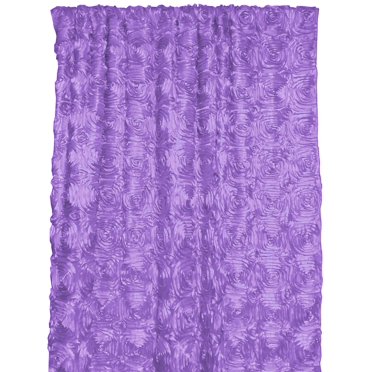 Satin Rosette 3D Pop up Flower Single Curtain Panel 54 Inch Wide Plum ...