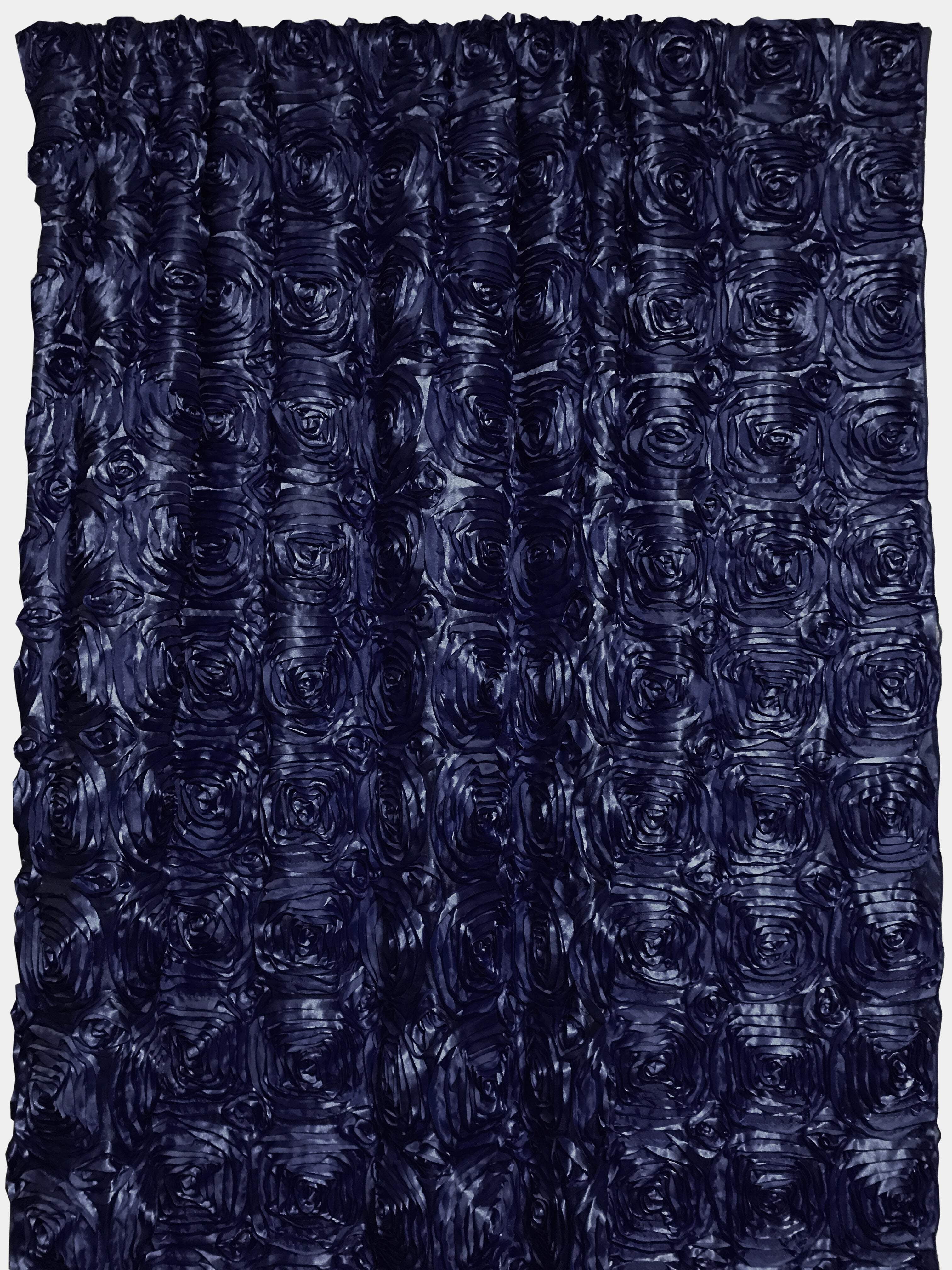 Satin Rosette 3D Pop up Flower Single Curtain Panel 54 Inch Wide Navy ...