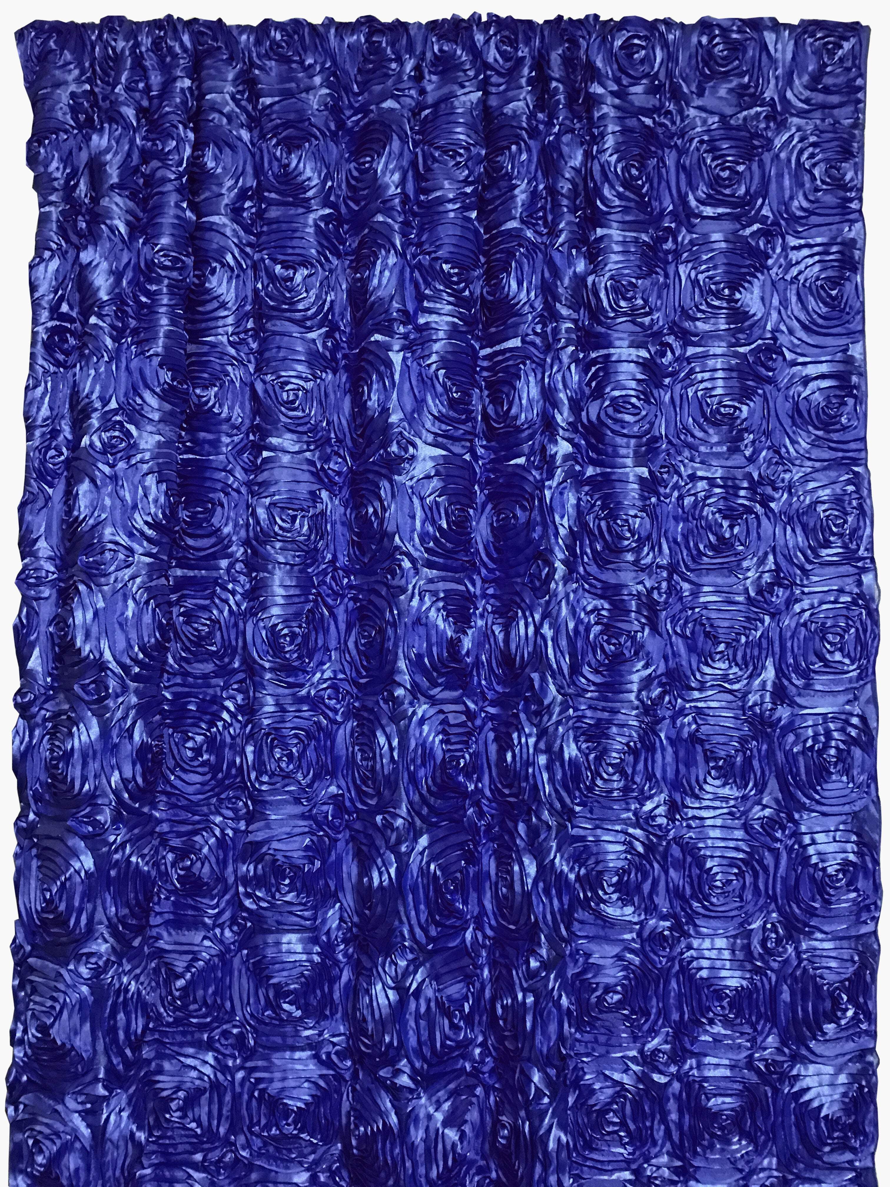 Satin Rosette 3D Pop up Flower Single Curtain Panel 54 Inch Wide Royal ...