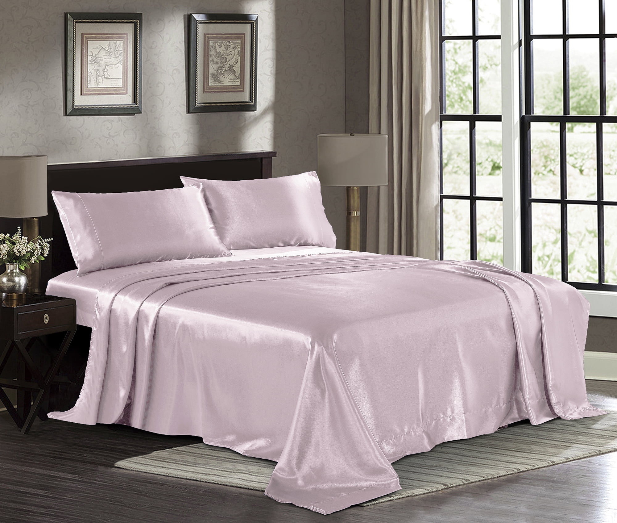 4-Piece Hotel Luxury Satin Sheets Full - 1800 Microfiber, Champagne ...