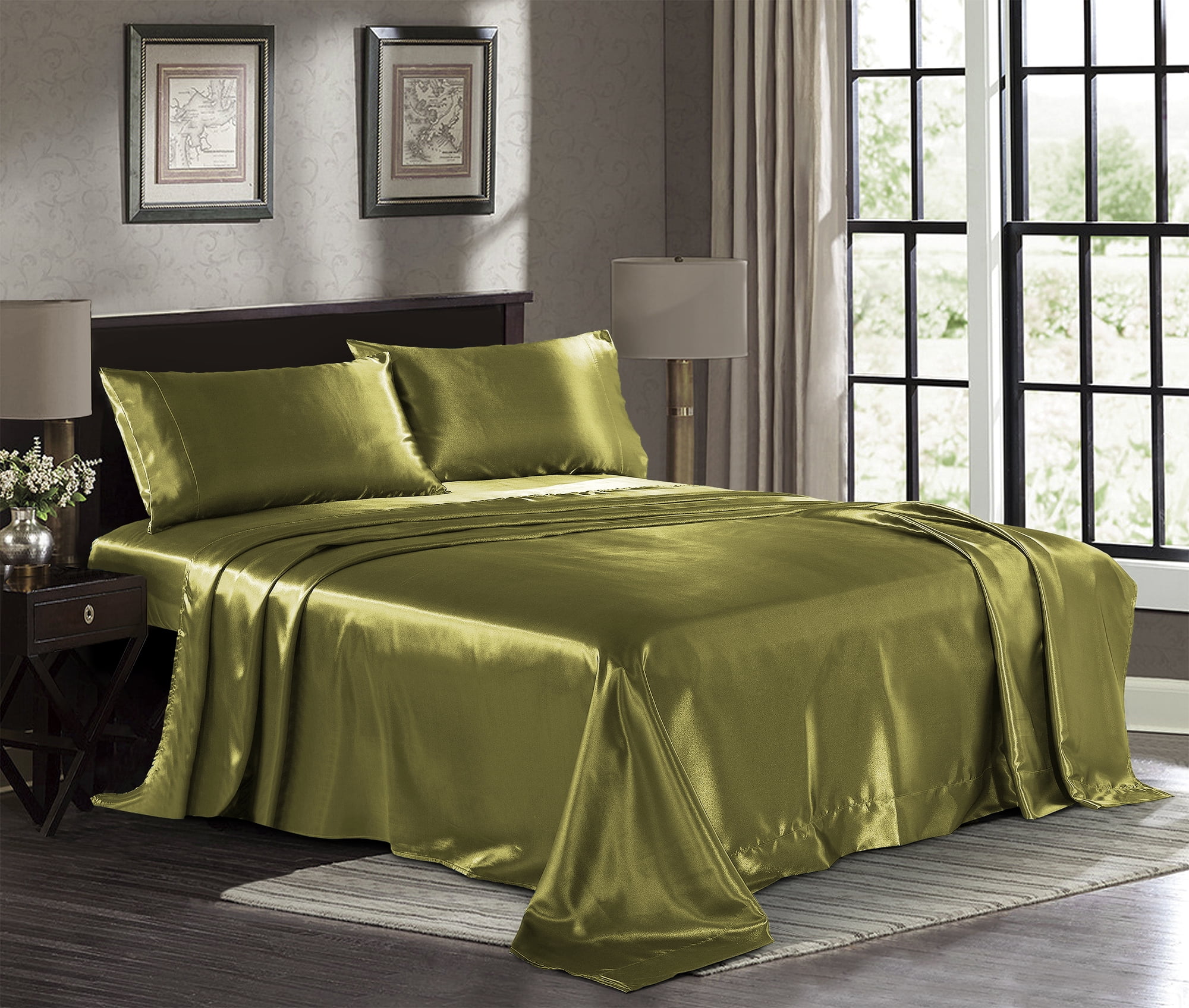 Satin Sheets Full [4-Piece, Sage] Hotel Luxury Silky Bed Sheets - Extra ...