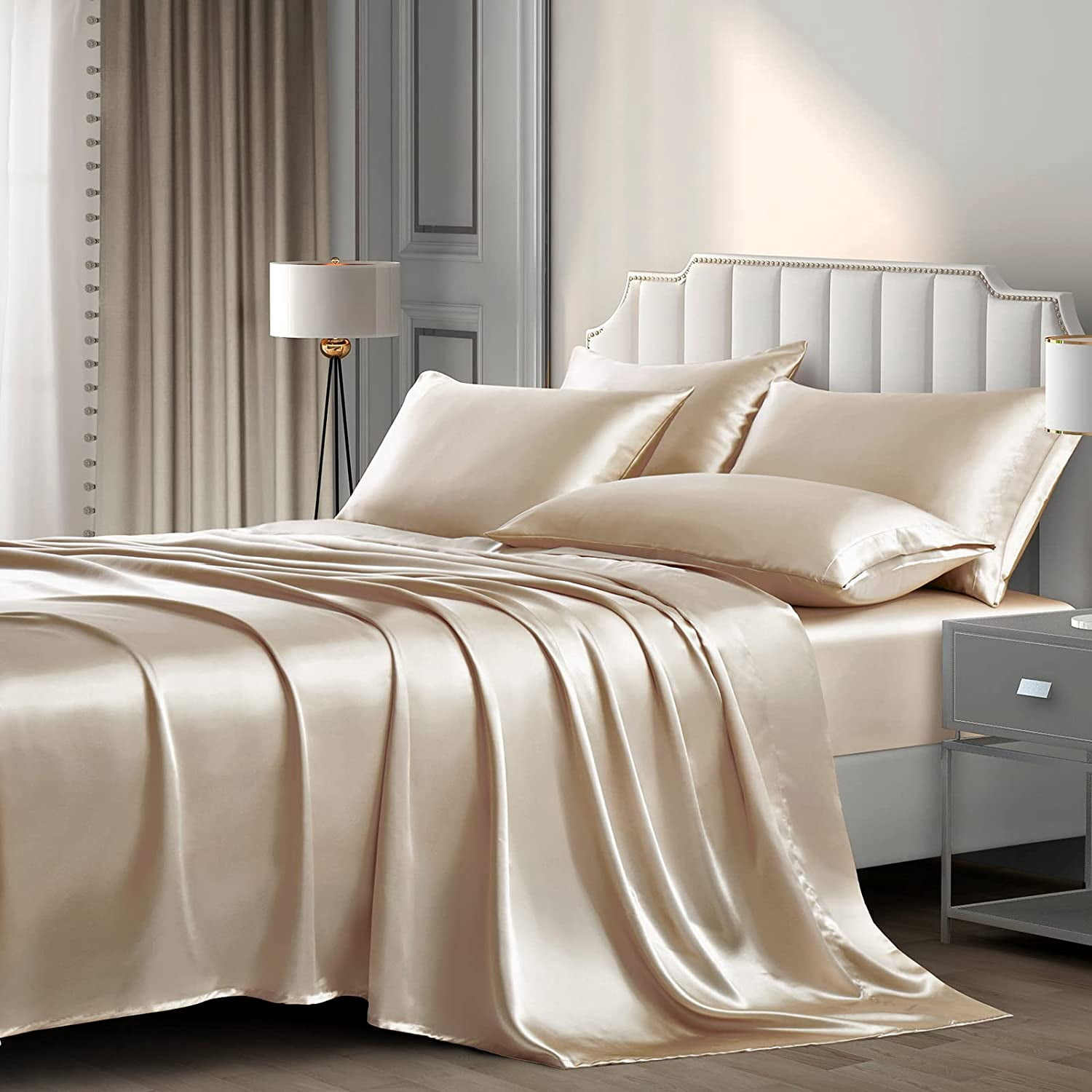 Satin Sheets Full (6 Pieces, Taupe) - Luxury Silky Satin Bed Sheets ...
