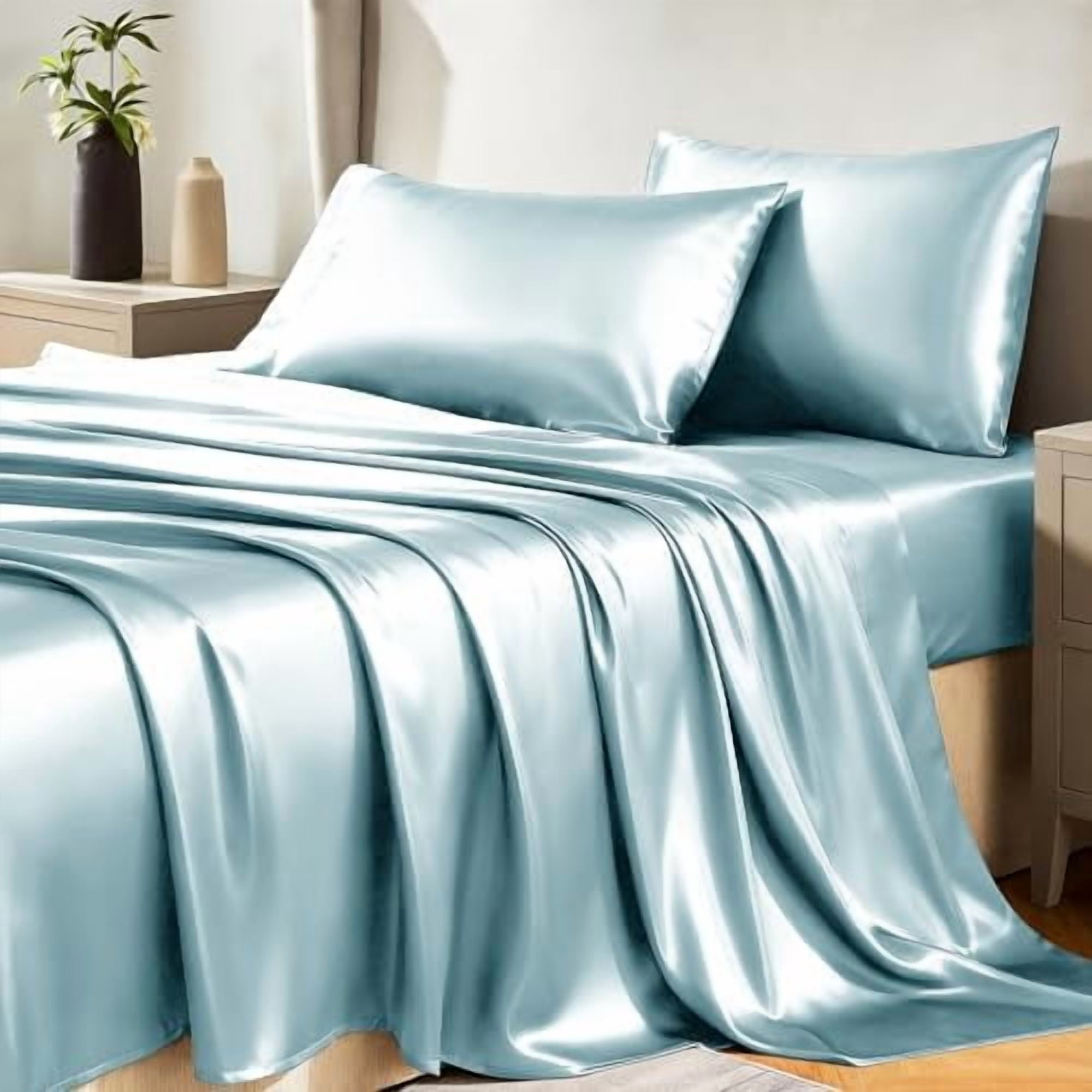 Satin Sheets Full Size Sheets - 4 Piece Silky Full Size Bed Sheets ...