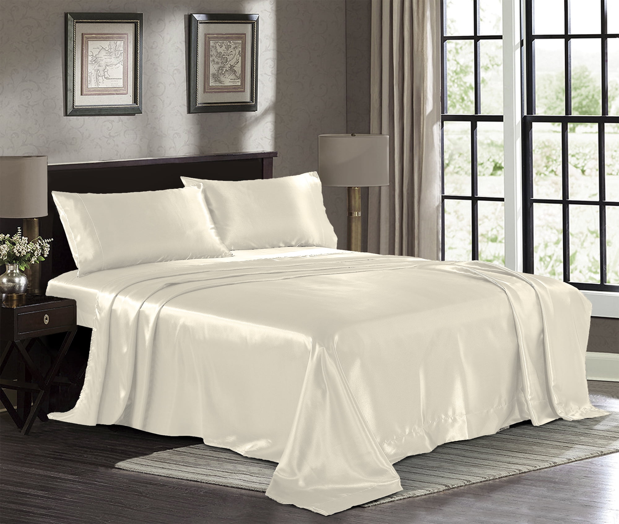 Walmart King Size Satin Sheets [4-Piece, Ivory] - Luxury Hotel Quality ...