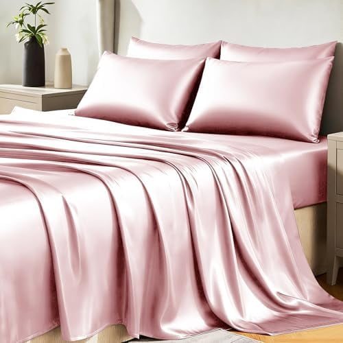 Satin Sheets King Size Sheet Set - 6 Piece Silky King Sheets, Luxury ...