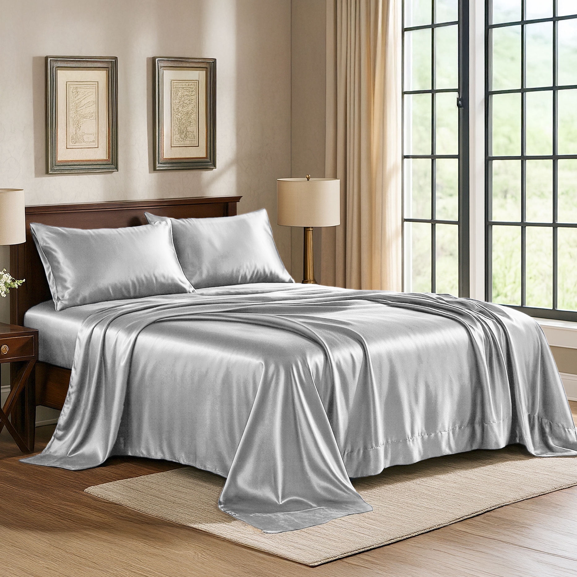 Luxury Grey Satin Sheets Set Full-Size [4-Piece] - Soft 1800 Microfiber ...