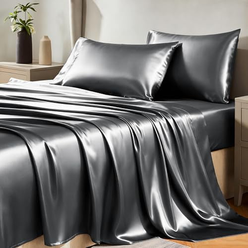 Satin Sheets Queen Size Bed Set - 4 Piece Silky Queen Sheet Set, Luxury ...