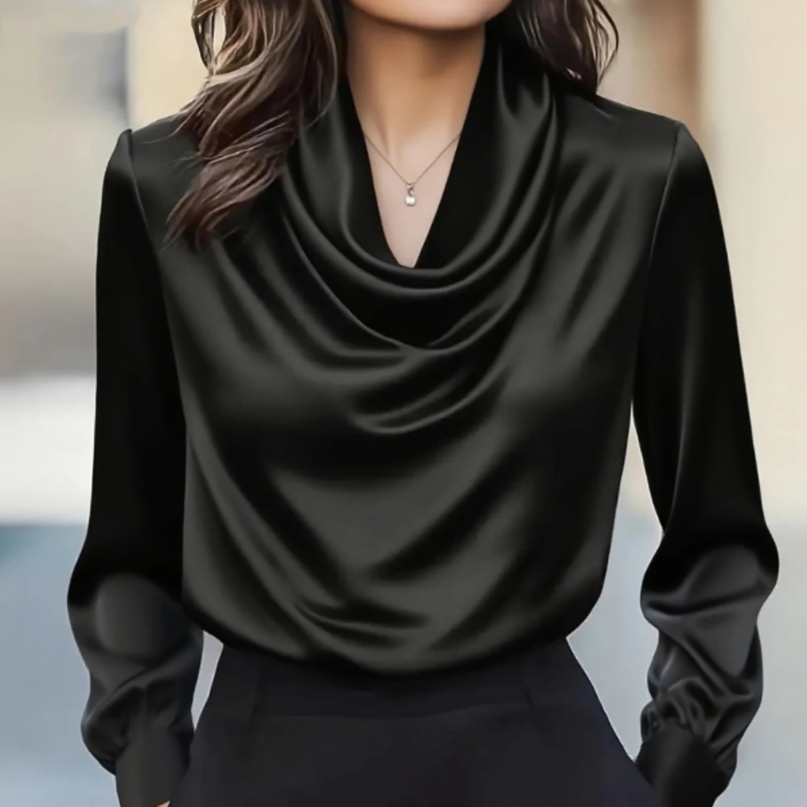 Satin Shirts for Women Business Silky Tops Women's Satin Blouse Long ...