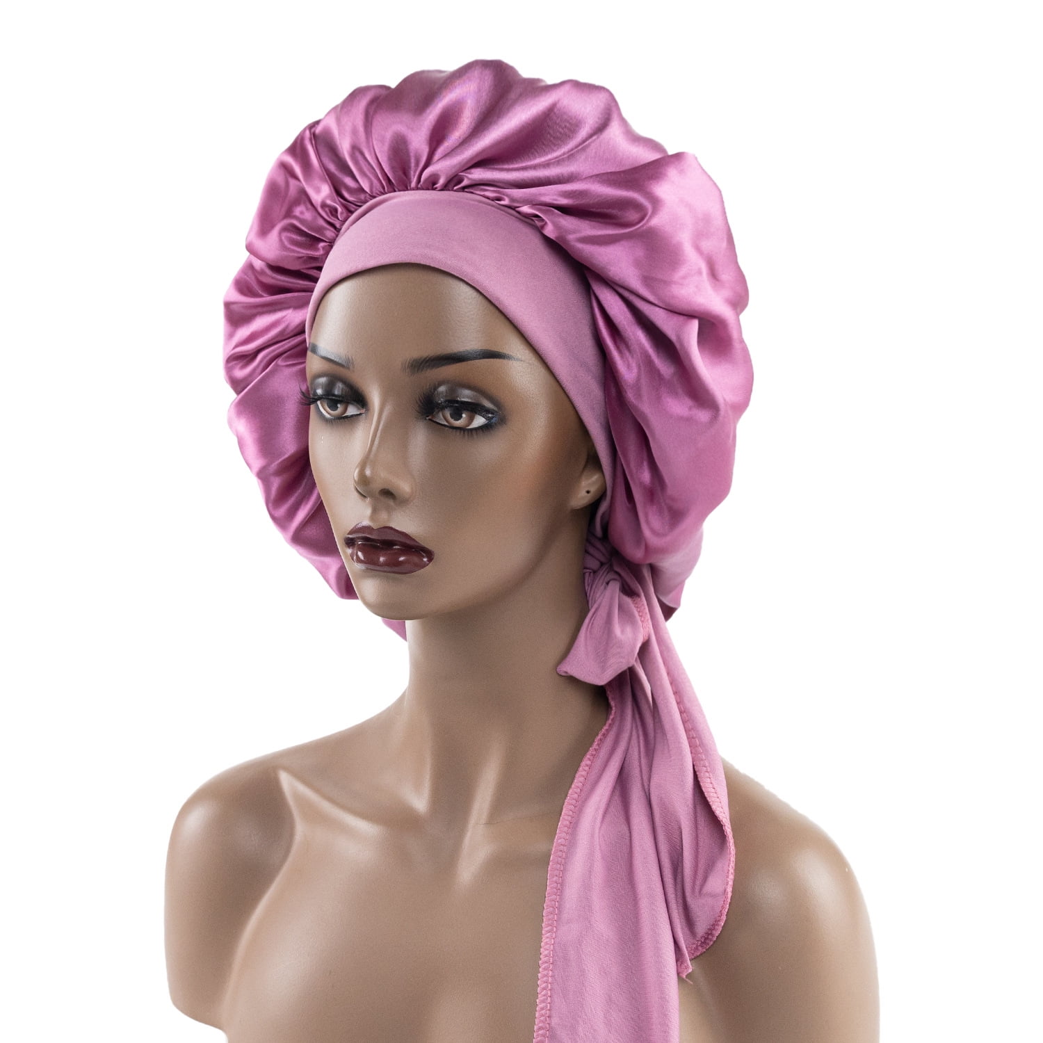 Satin Silk Hair Bonnet for Sleeping Large Bonnets with Tie Band Hair ...
