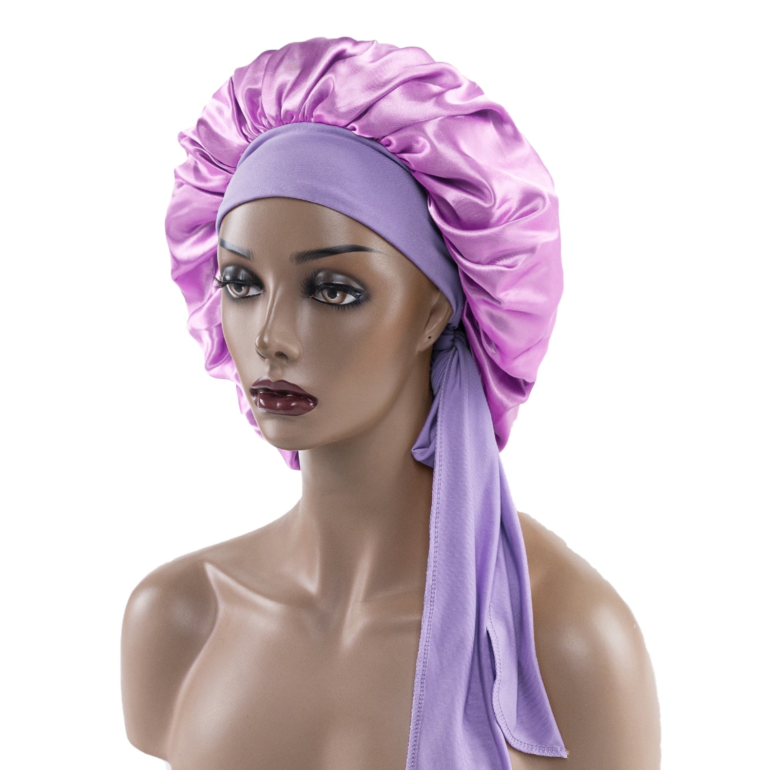 Satin Silk Hair Bonnet for Sleeping Large Bonnets with Tie Band Hair ...