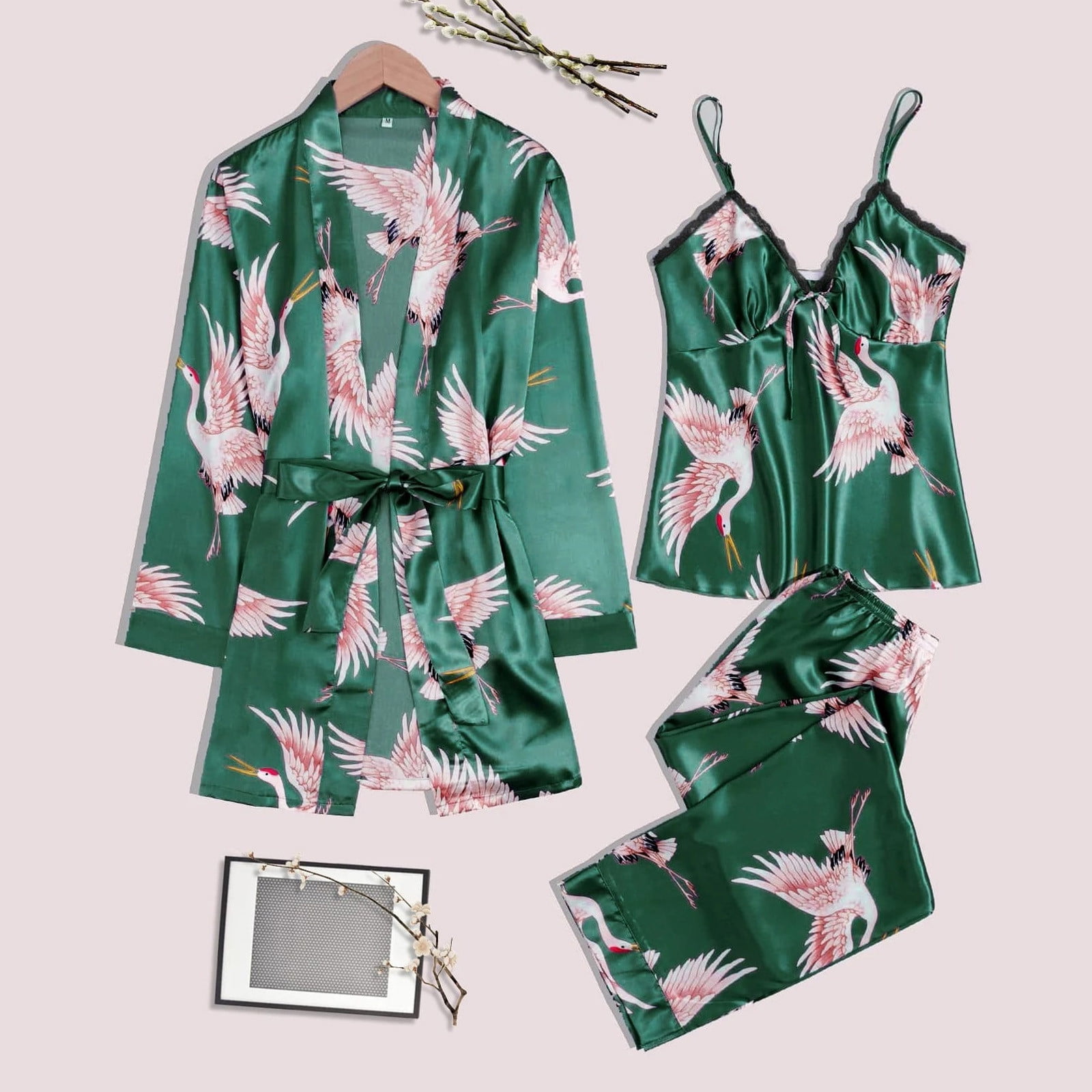 Satin Silk Pajamas Set For Women 3 Piece Set Cami Top Pjs With Pants ...