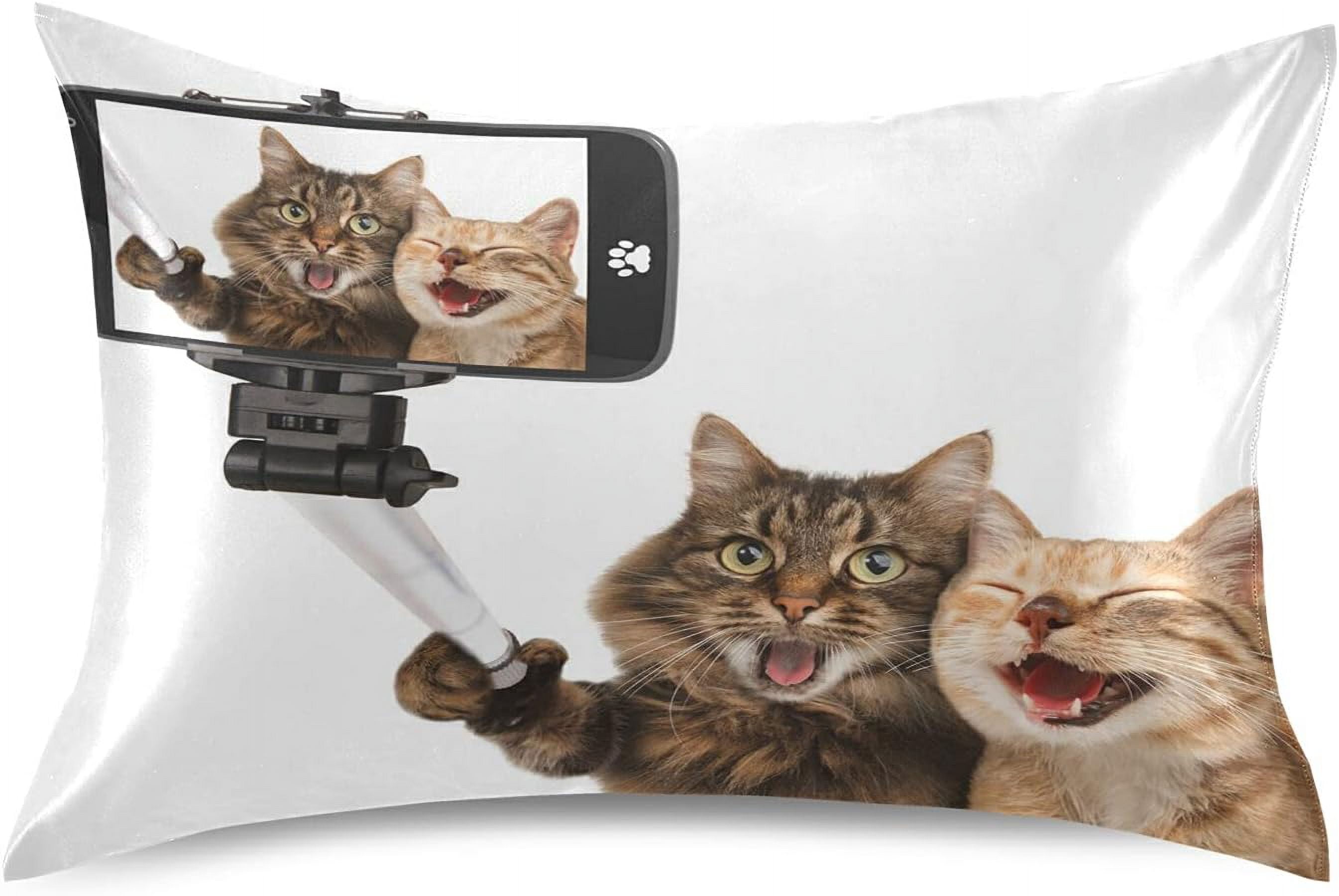 Satin Silk Pillowcase for Hair and Skin,Funny Cat Pillow Cases Standard ...