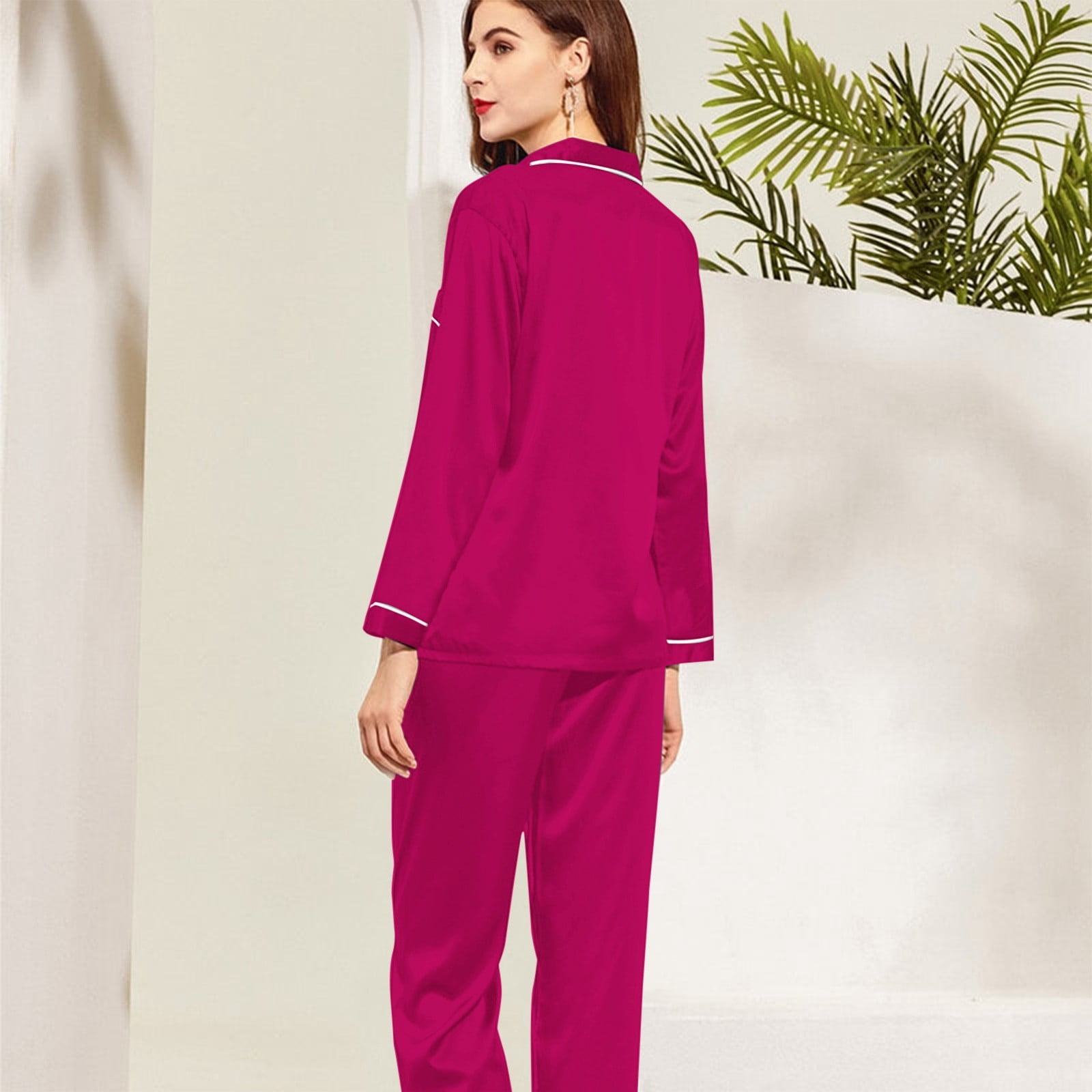 Satin Silky Pajama Sets Two Piece Button Down Long Sleeve Tops with ...
