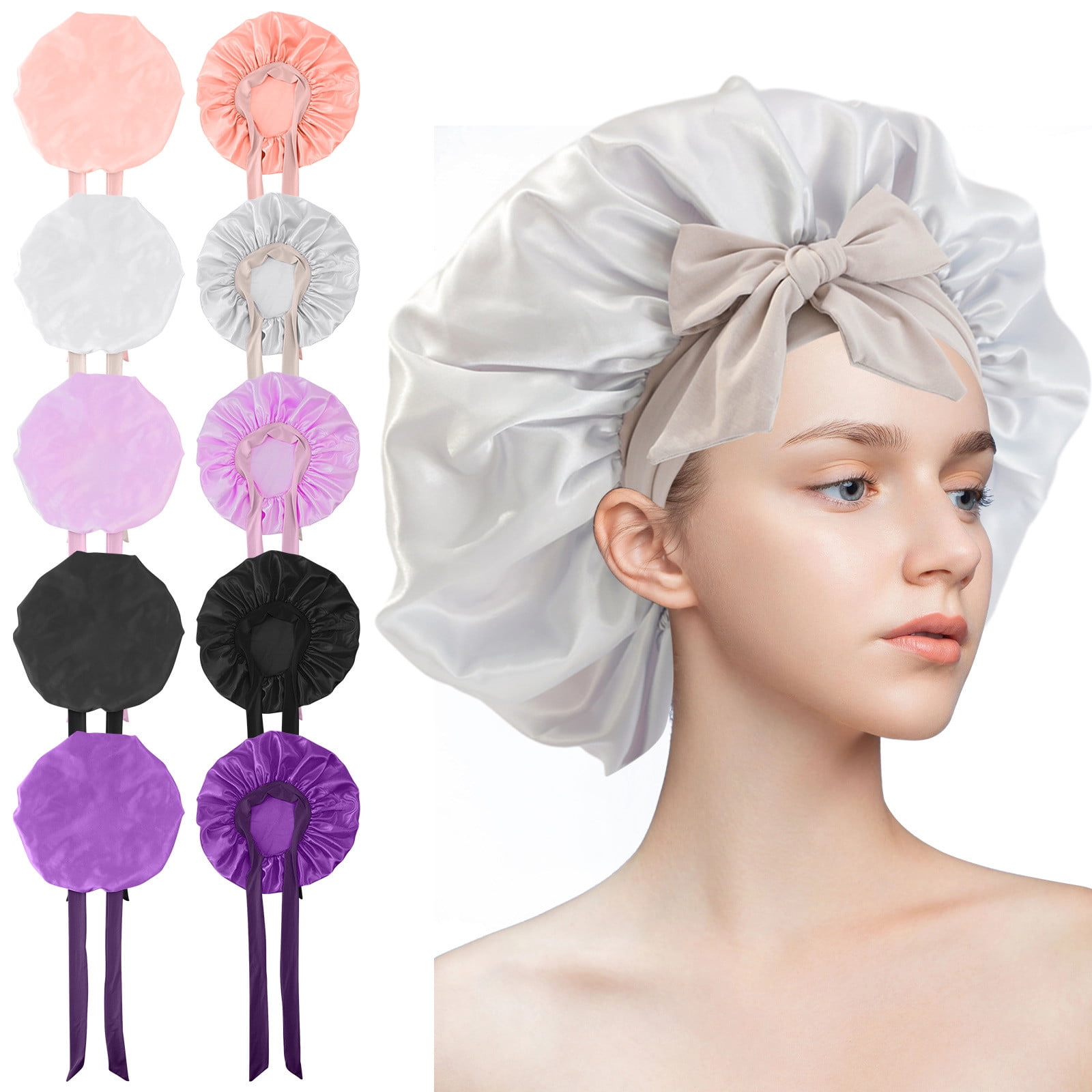 Satin Sleep Bonnet Double Layer Reversible Faux Silk Hair Protection ...
