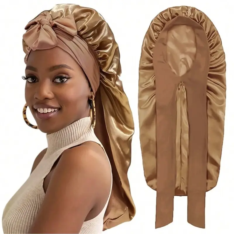 Satin Sleep Bonnet for Women – Long Silk Hair Bonnet with Tie Band for ...