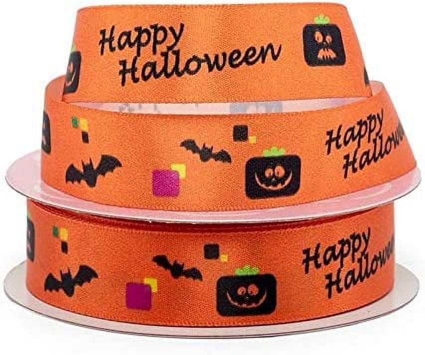 Satin Spooky Happy Halloween Ribbon - 7/8" x 25 Yards, Halloween Decor ...
