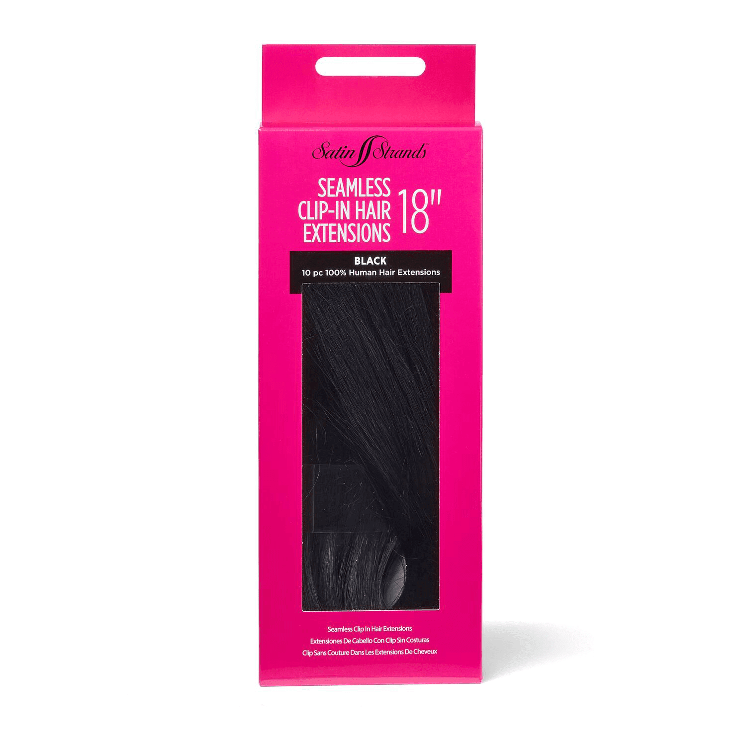 Satin Strands 18 Inch Black Seamless Clip in Hair Extensions, 100% ...
