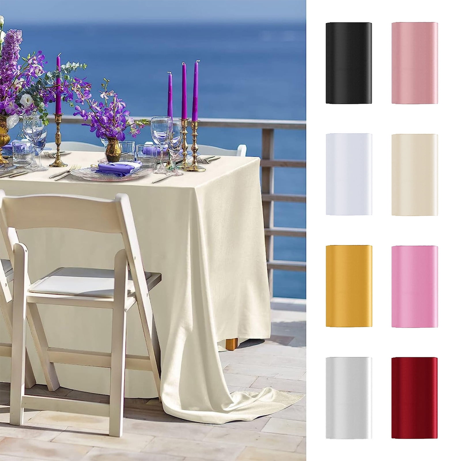 Satin Tablecloth, Premium Polyester Fabric, 260x145cm White Rose Gold ...