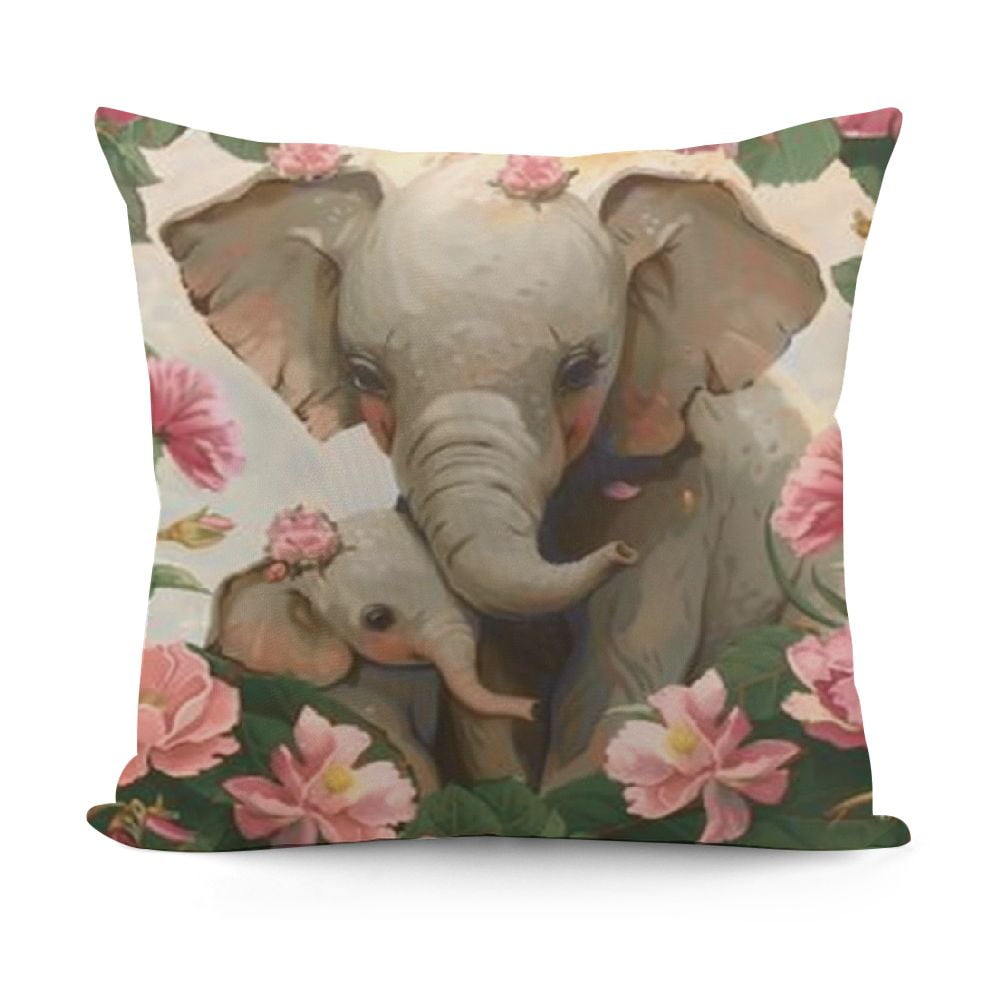Satin Throw Pillow Covers A Cute Elephant and Her Baby Throw Pillow ...