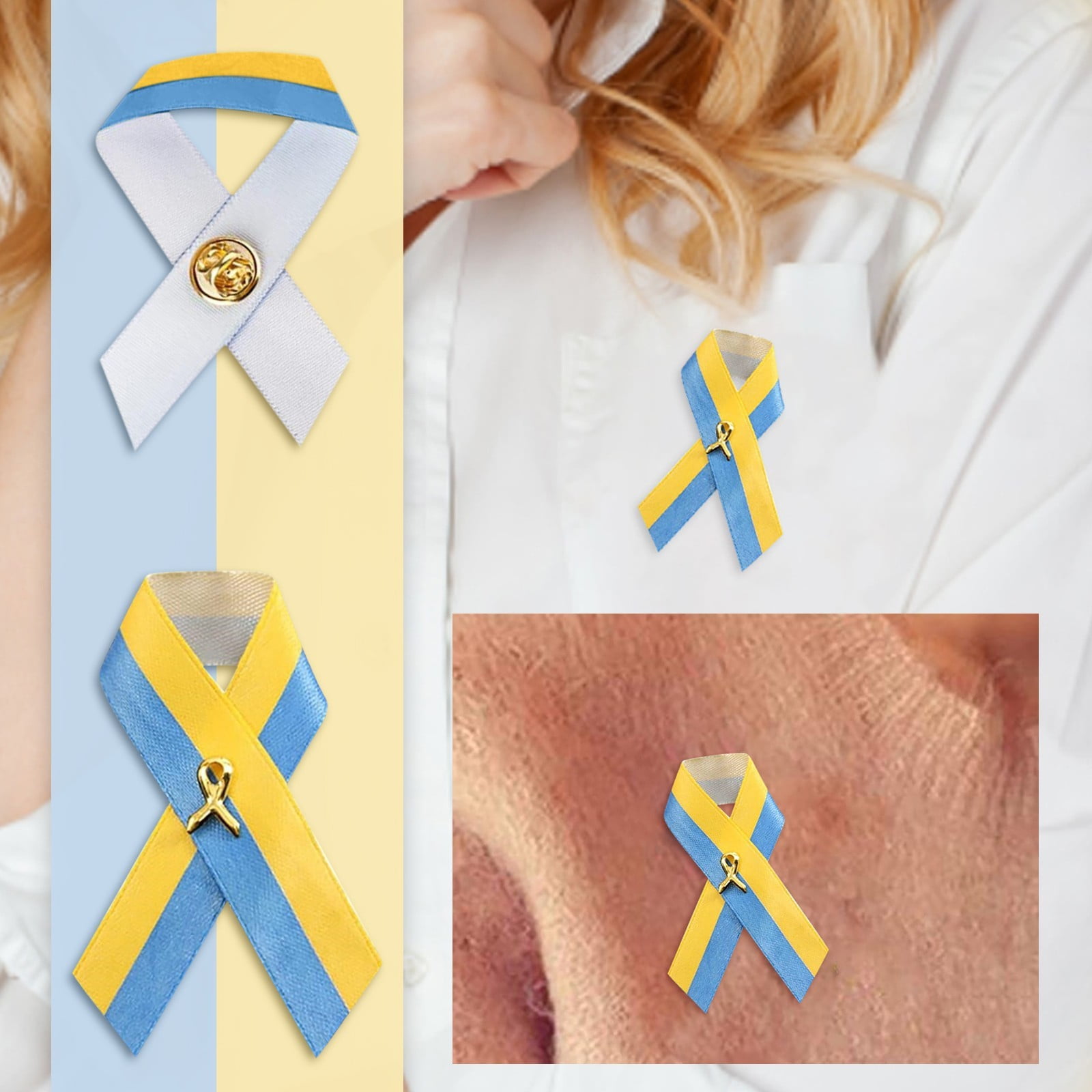 Satin Ukraine Awareness Ribbon Pins Brooch Ukrainian Pin Satin Blue & Yellow Ribbon Shaped Pin ...
