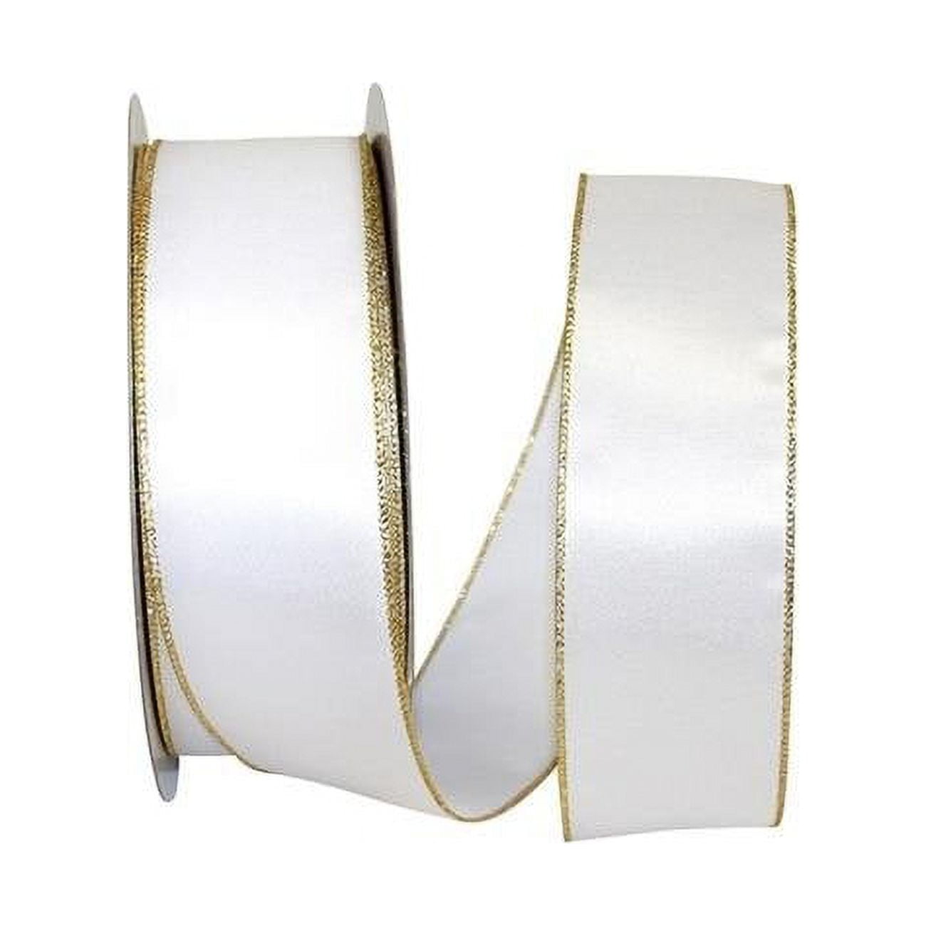Satin Value Metallic Wired Edge Ribbon - White & Gold - 2.5 in. x 50 ...