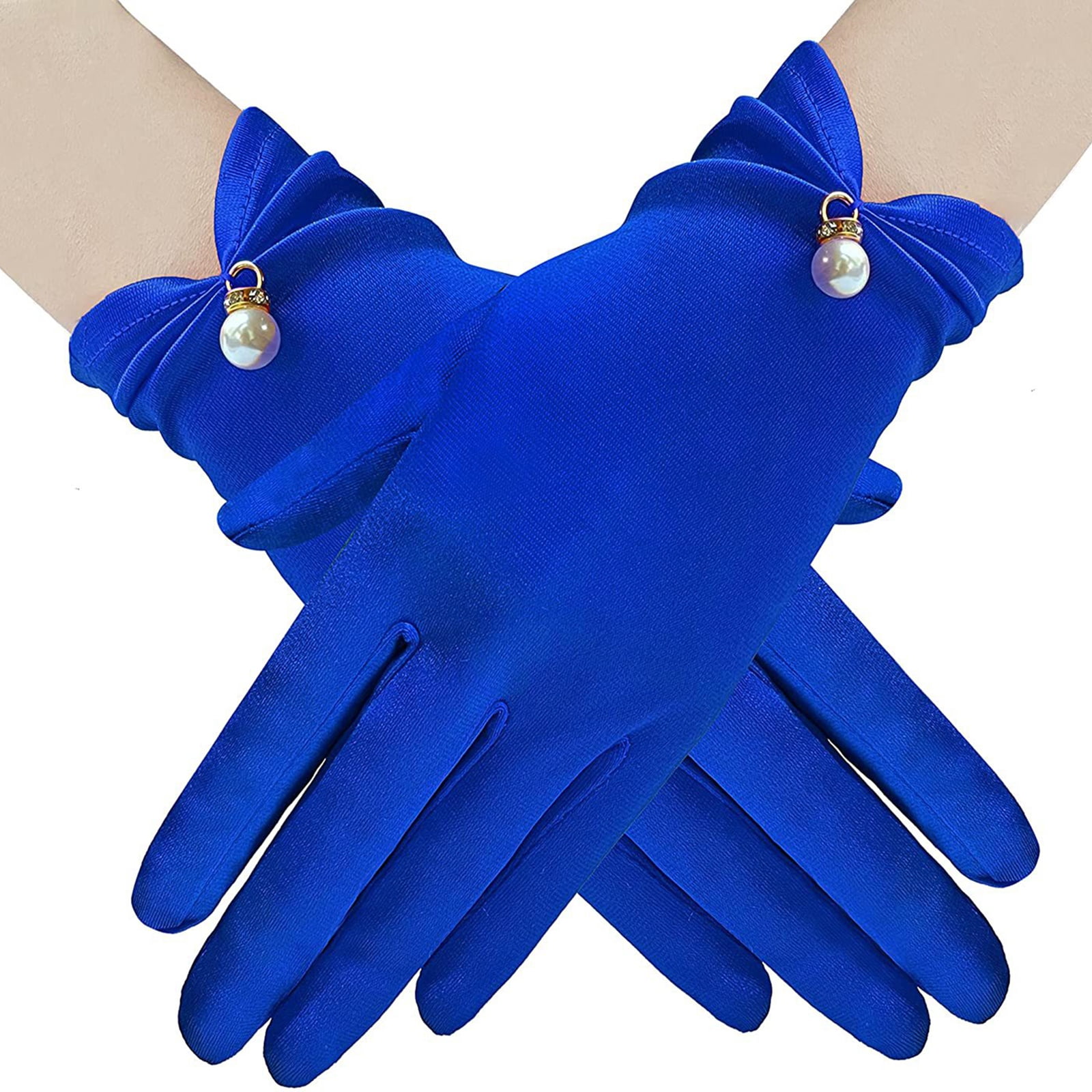 Satins Gloves Evening Gown Gloves with Pearls Decors Wedding Bride ...